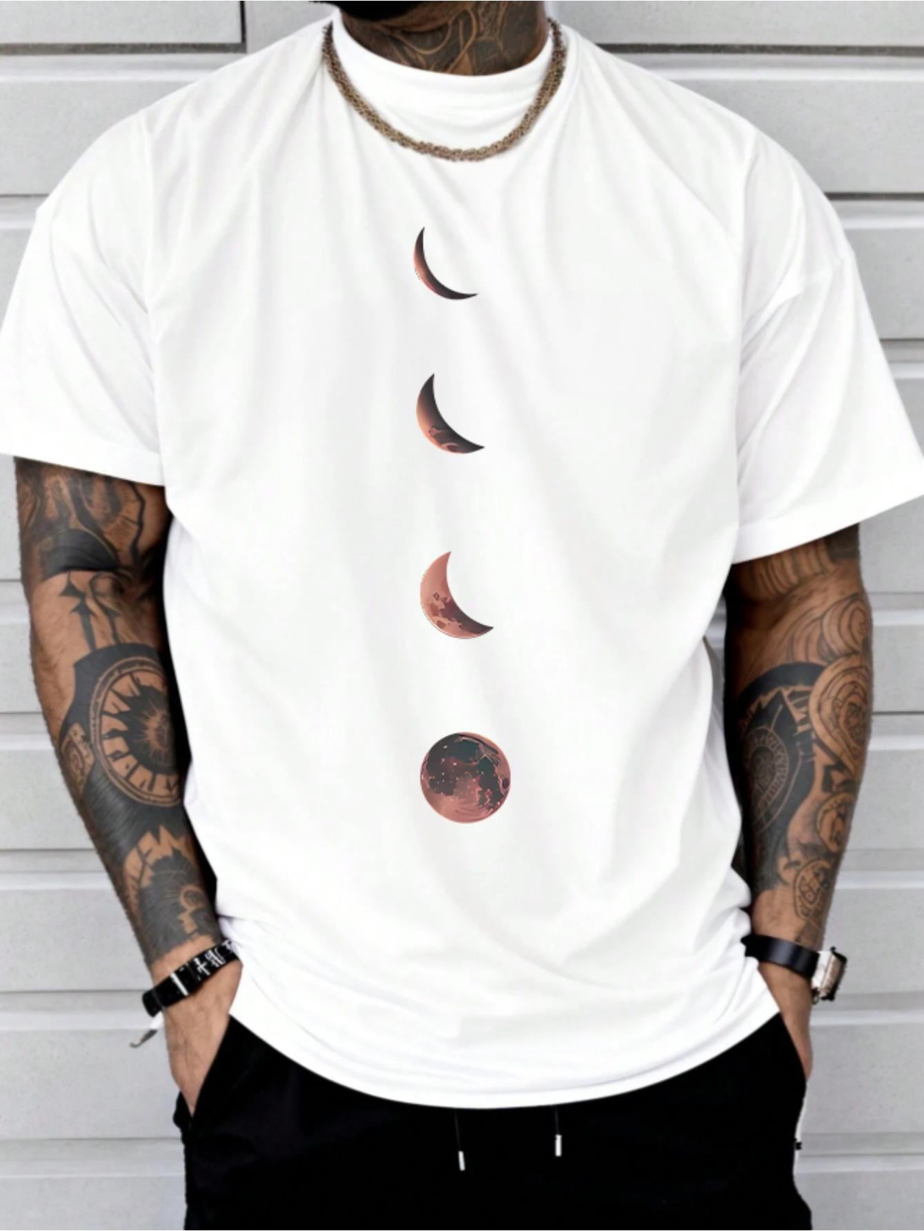 Moon Planet print tee shirt, Tees for Men, Casual Short Sleeve T-shirt ...