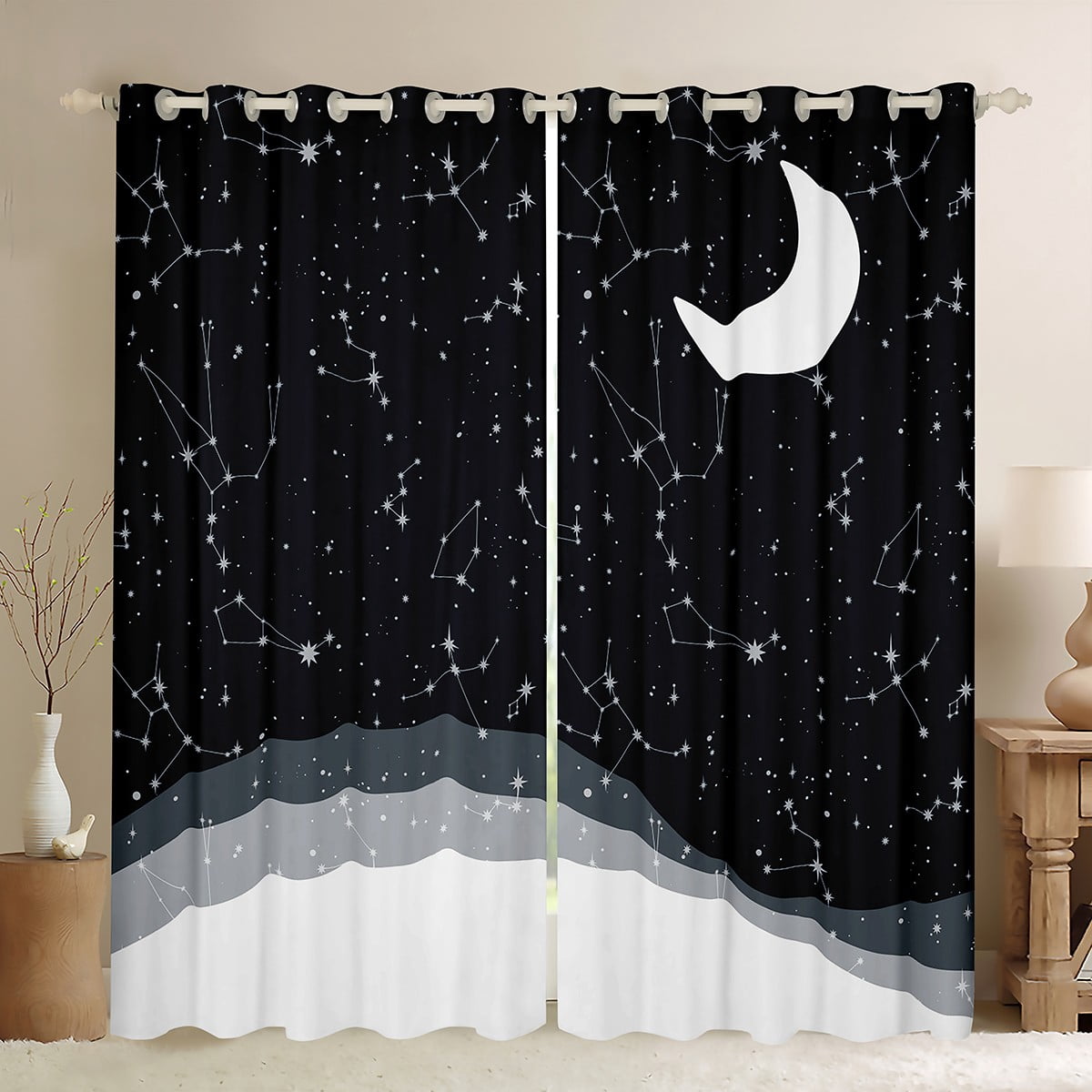 Moon Print Curtains Sparkle Stars Curtains & Drapes , Horoscopes Zodiac ...