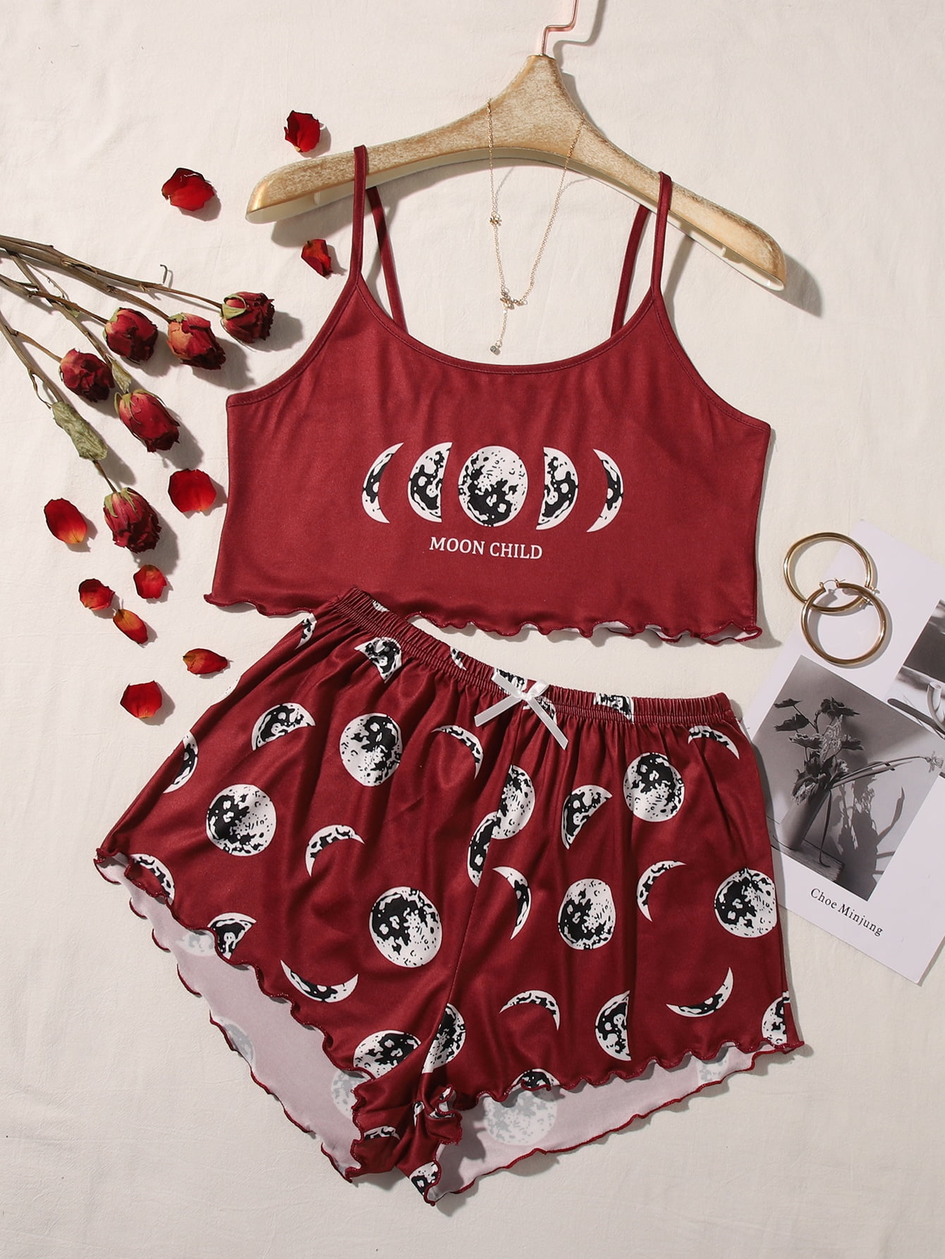 Moon Print Lettuce Trim Pajama Set - Walmart.com