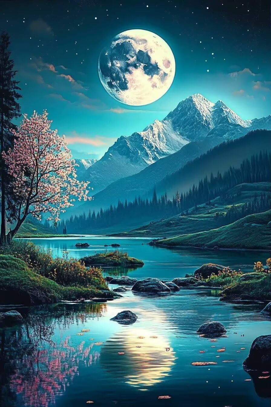 Moon and River Landscape 500 Piece Jigsaw Puzzle Suitable for All ...