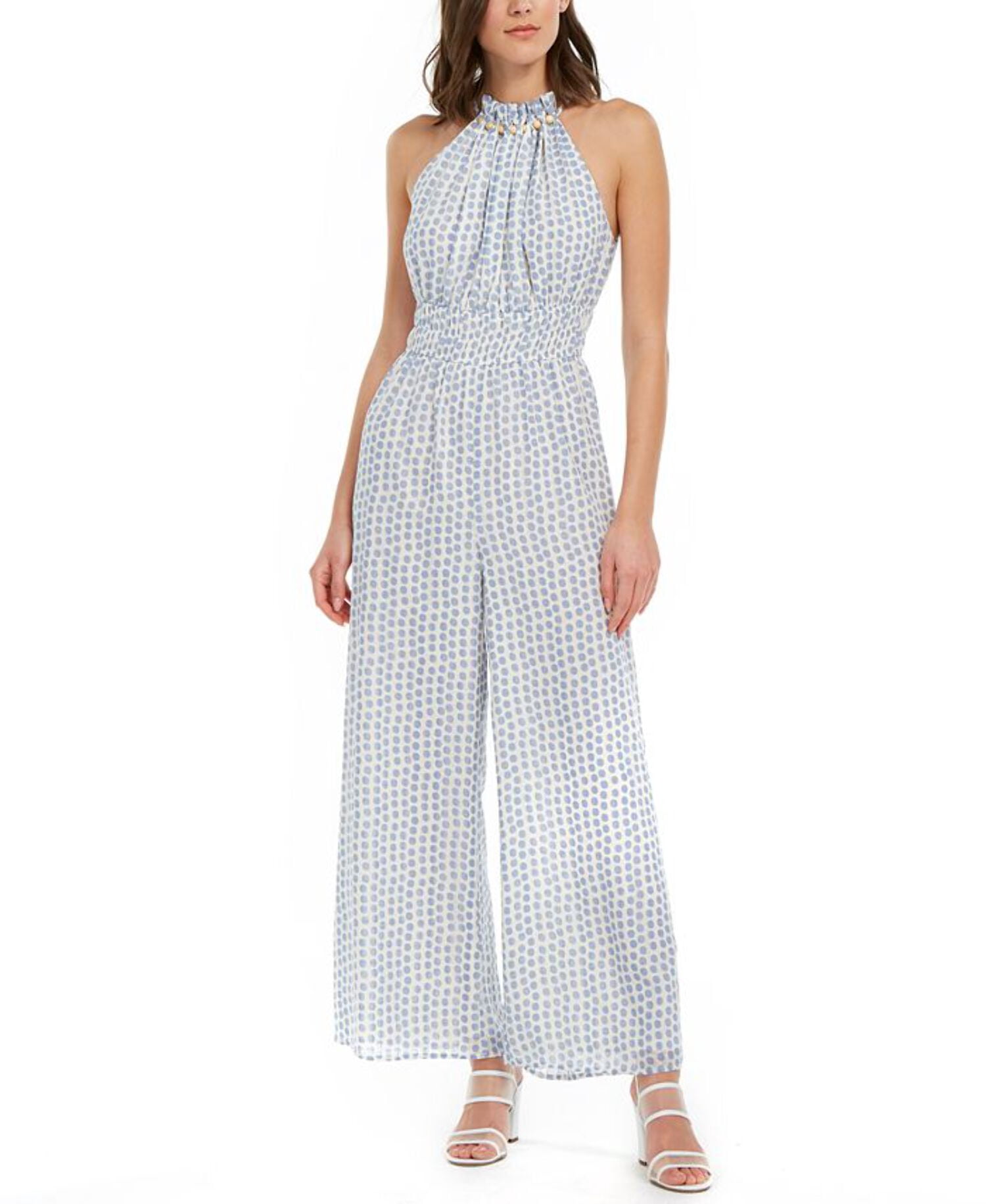 Moon River Women's Polka Dot Halter Neck Wide Leg Jumpsuit White/Blue ...