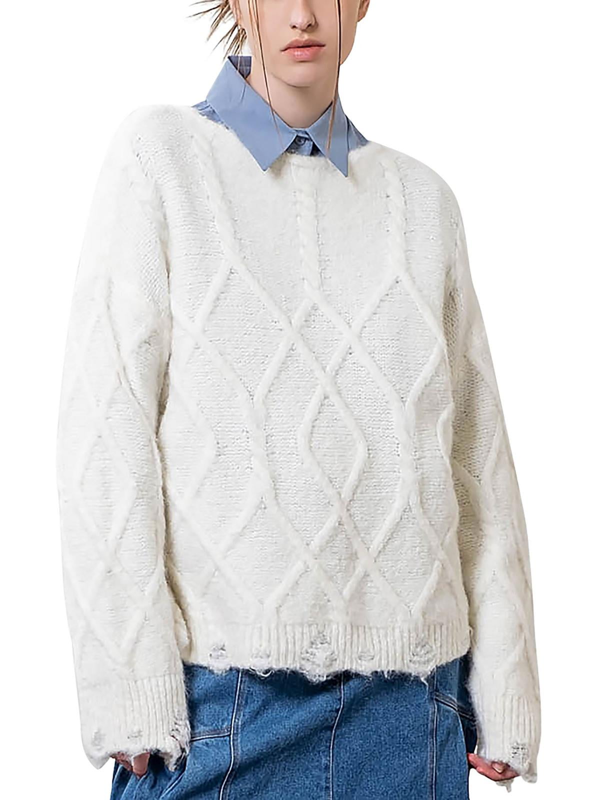 Moon River Womens Wool Blend Cable Pullover Sweater - Walmart.com