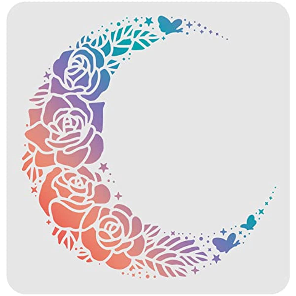 Moon & Rose Drawing Painting Stencils Templates 11.8x11.8 inch Plastic ...
