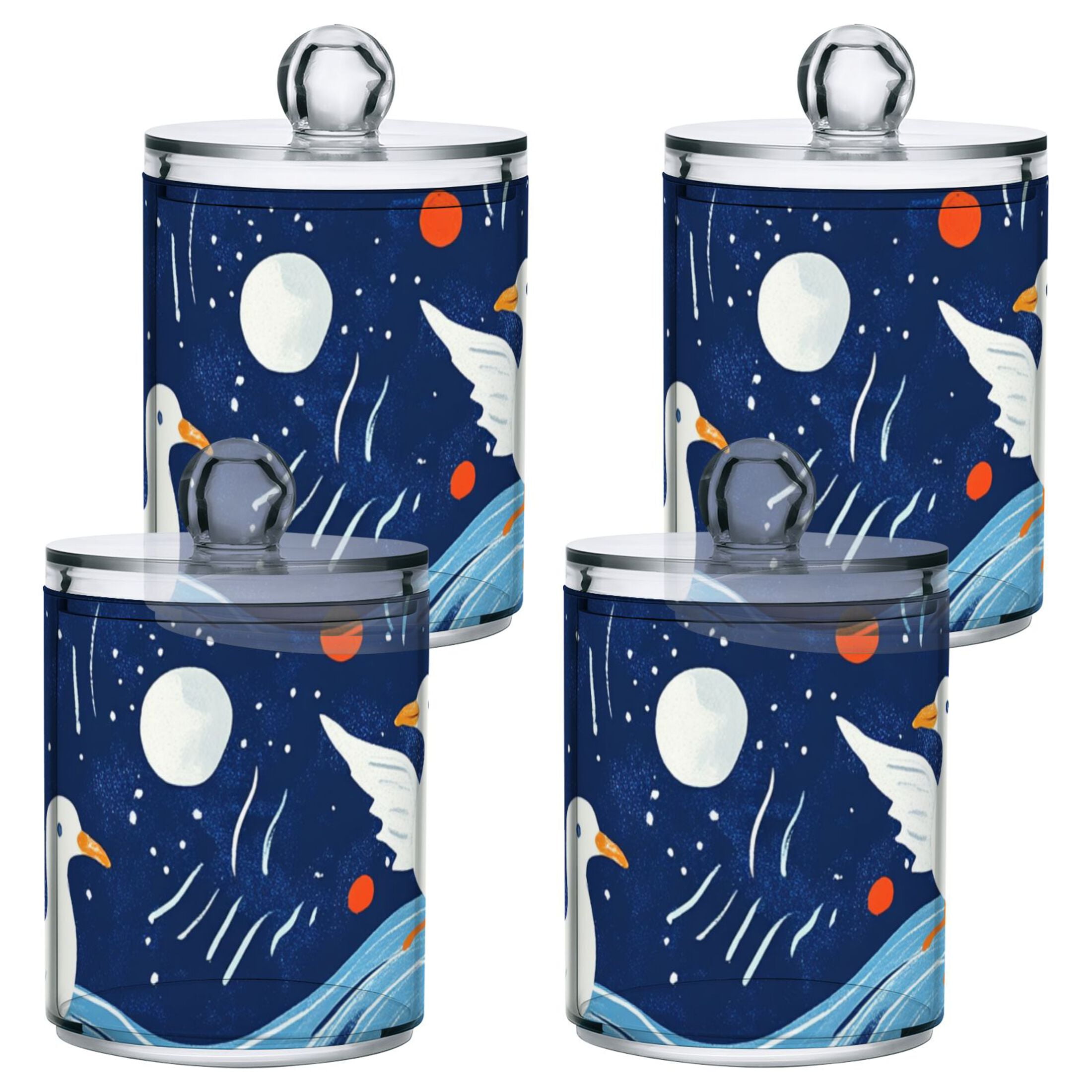Moon Seagulls on Wave Translucent Plastic Cans Storage Canisters with ...