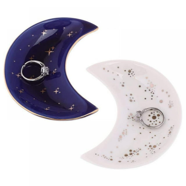 Moon Shape Jewelry Plate Trinket Dish Ceramics Jewelry Dish Stars and ...