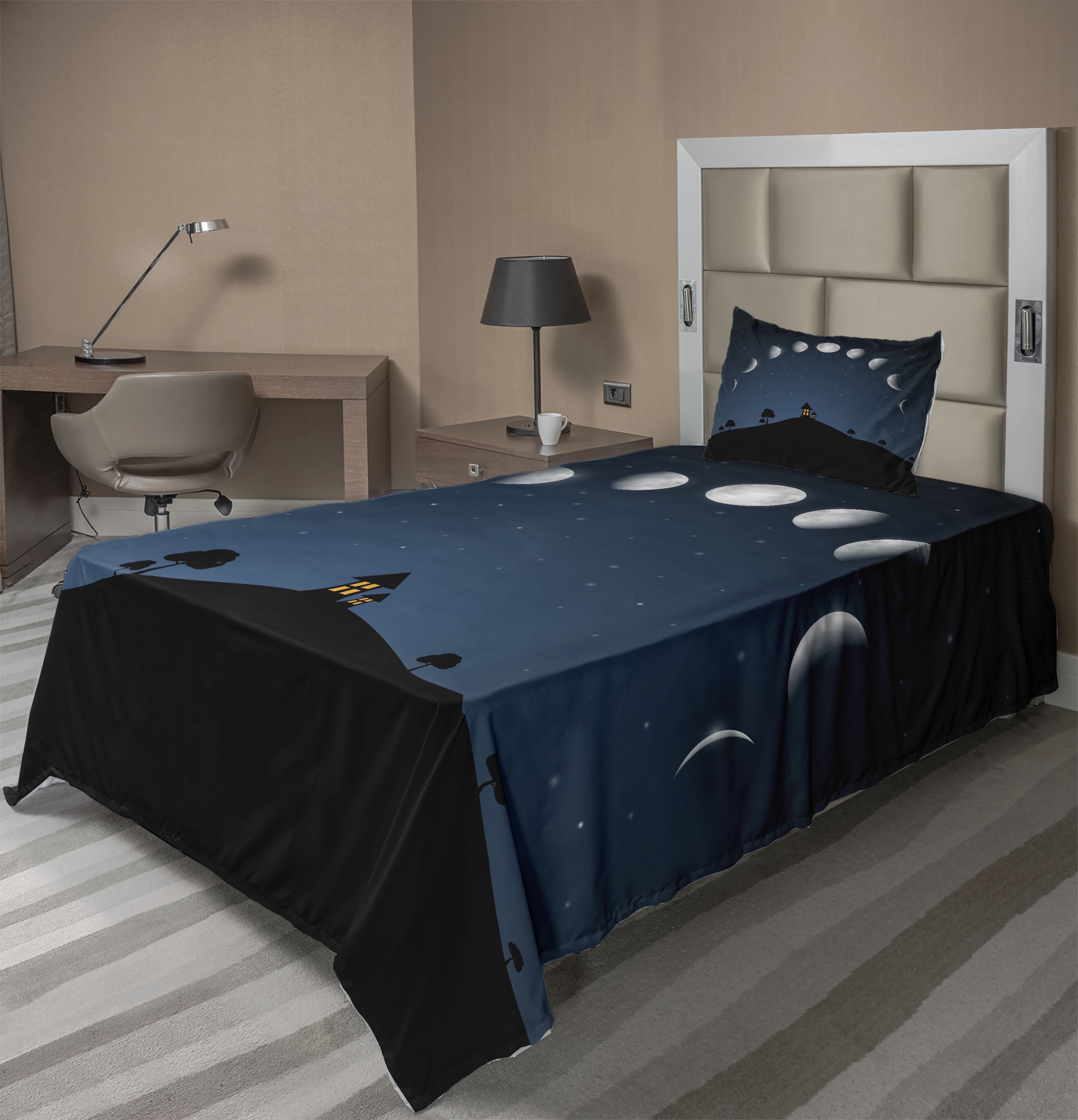 Ambesonne Moon Fitted & Top Sheet Set with Sham, Lunar Phases and Stars ...
