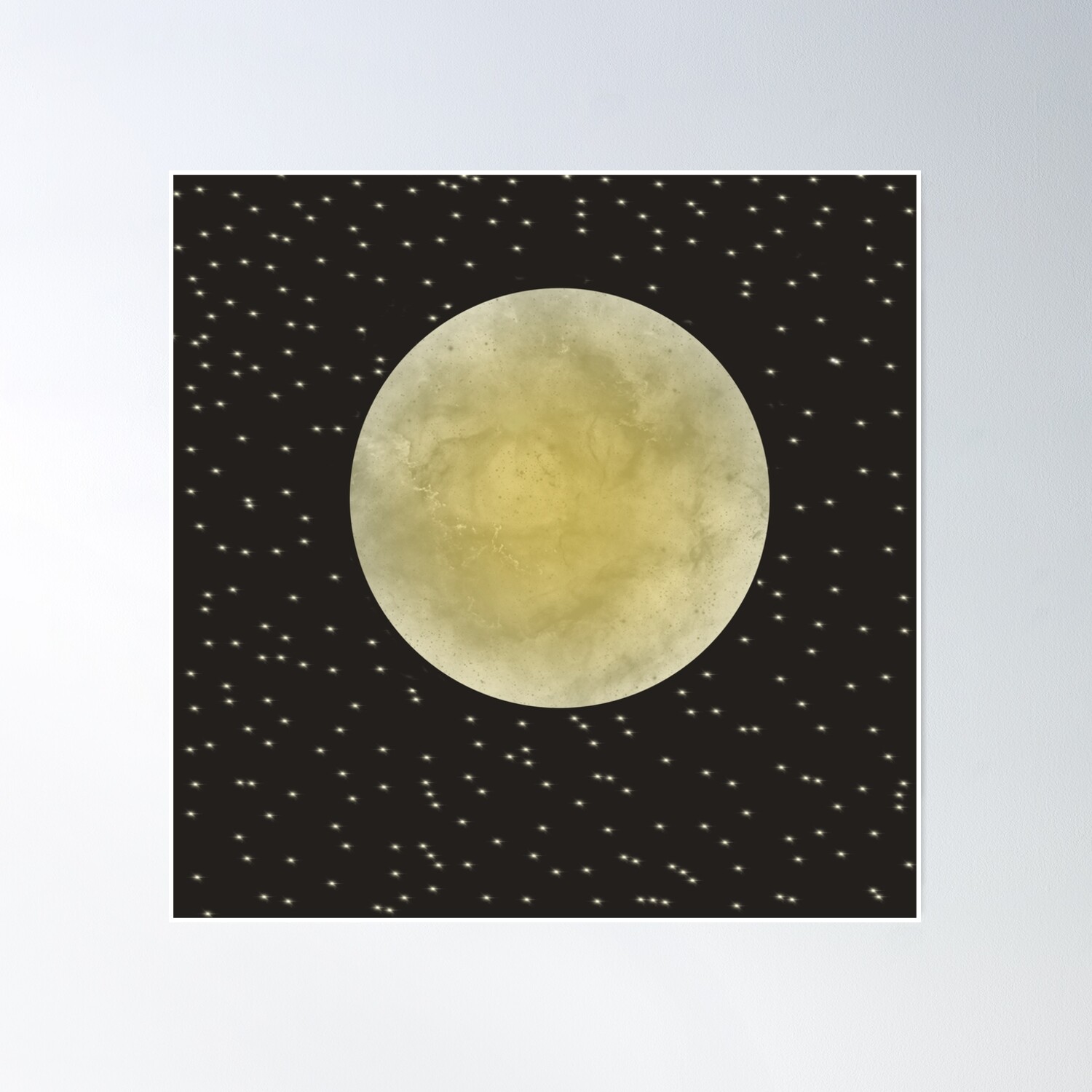 Moon Shining In Sky With Stars Poster Wall Art, Modern Wall Decor ...