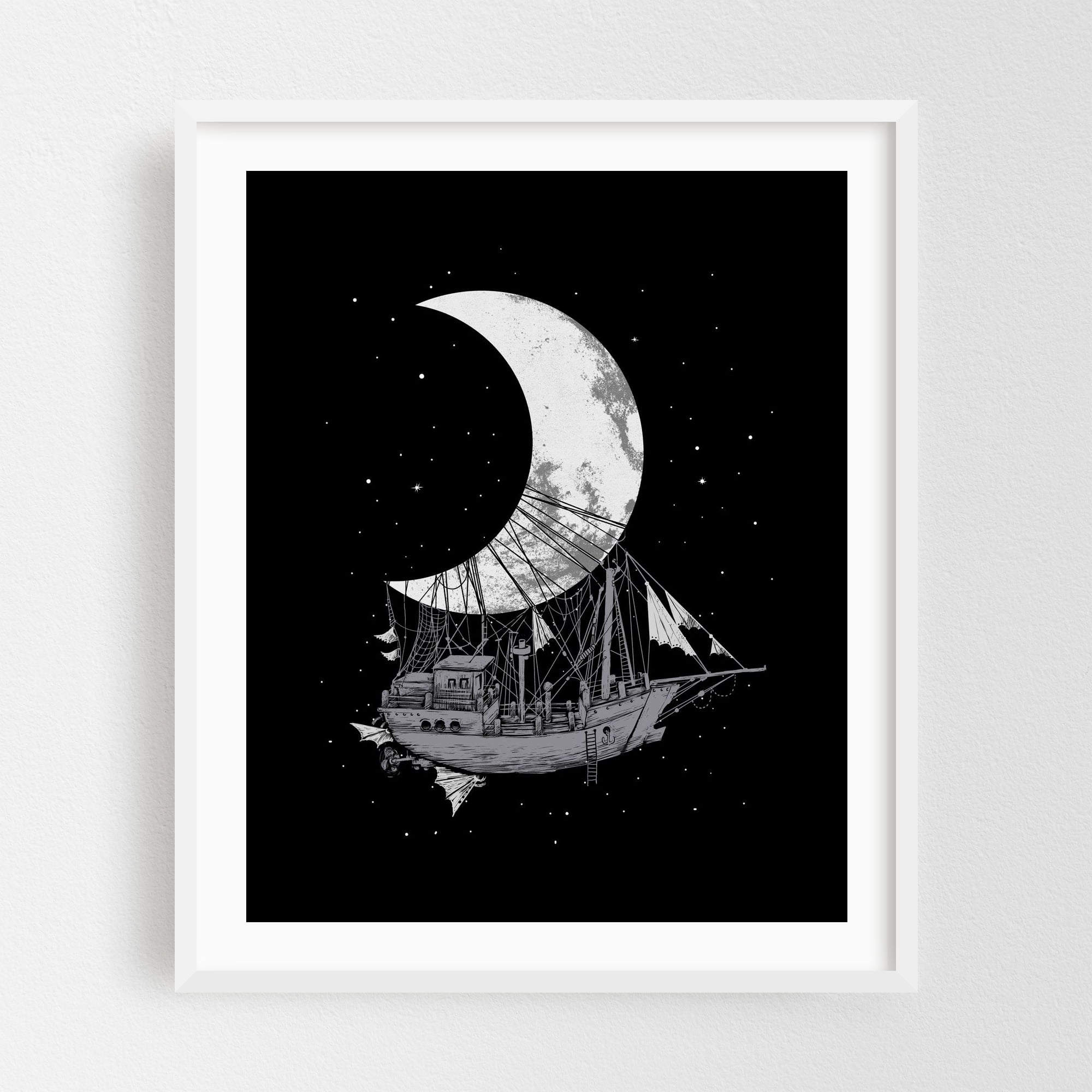 Moon Ship - Digital Art Surrealism Moon Boat Stars Fantasy Astronomy ...