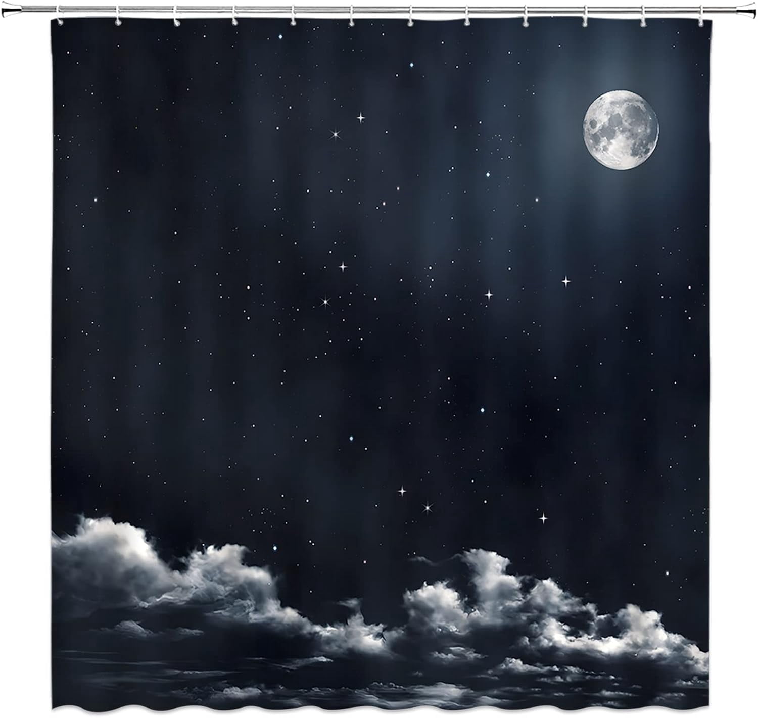 Moon Shower Curtain Night Starry Sky Cloud Stars Full Moon Sparkly ...