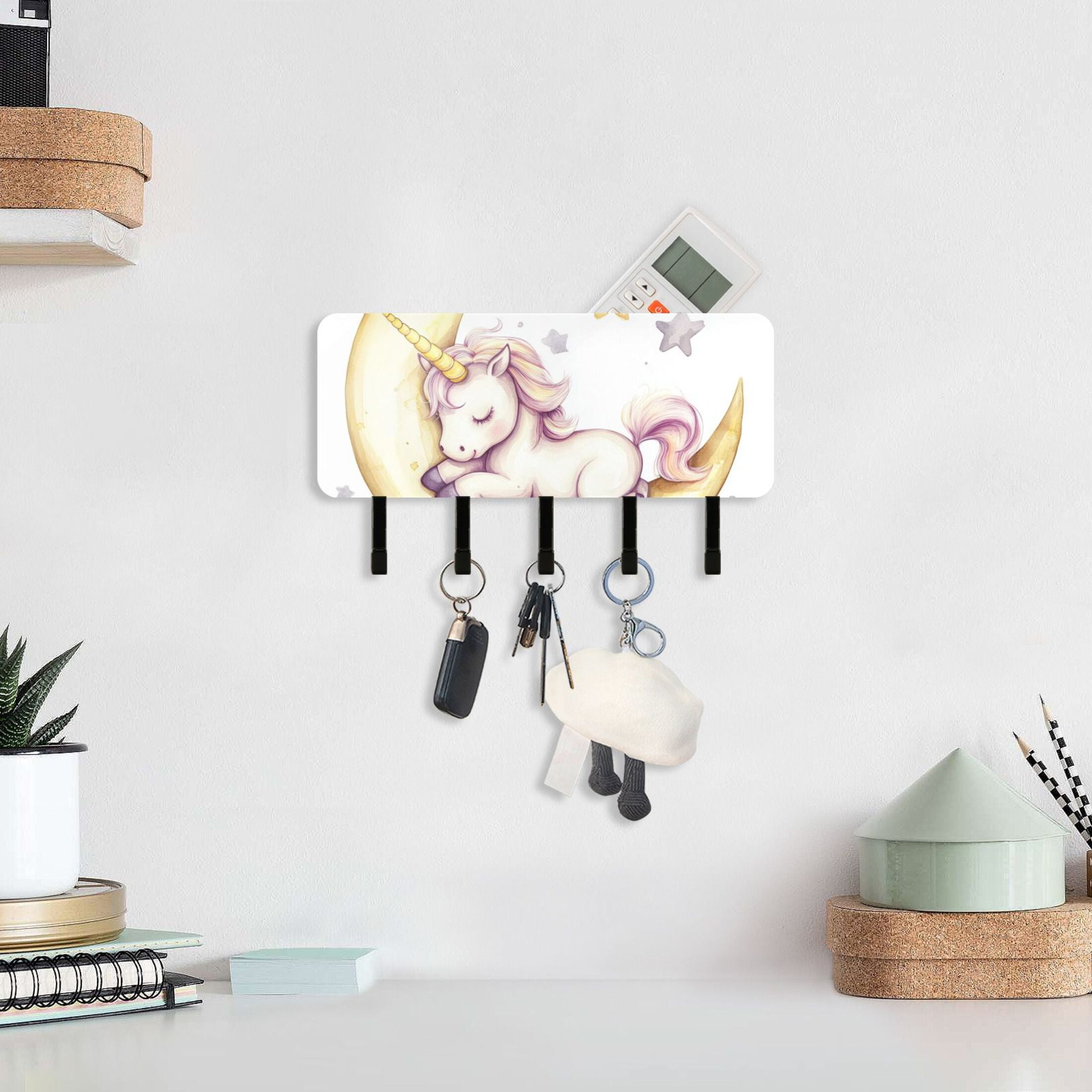 Moon Sleep Unicorn Key Holder for Wall Mail Holder Organizer with 5 Key ...