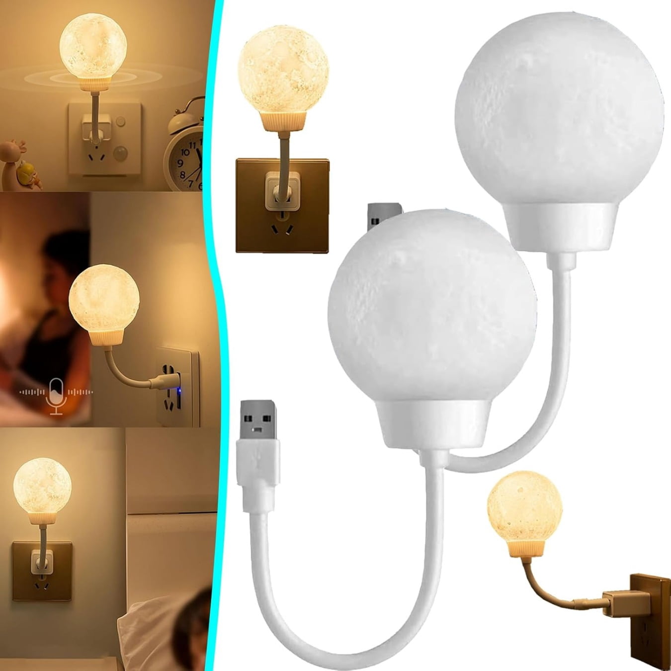 Moon Smart Nightlight, Voice Controlled Moon Night Light, moon lamp for ...