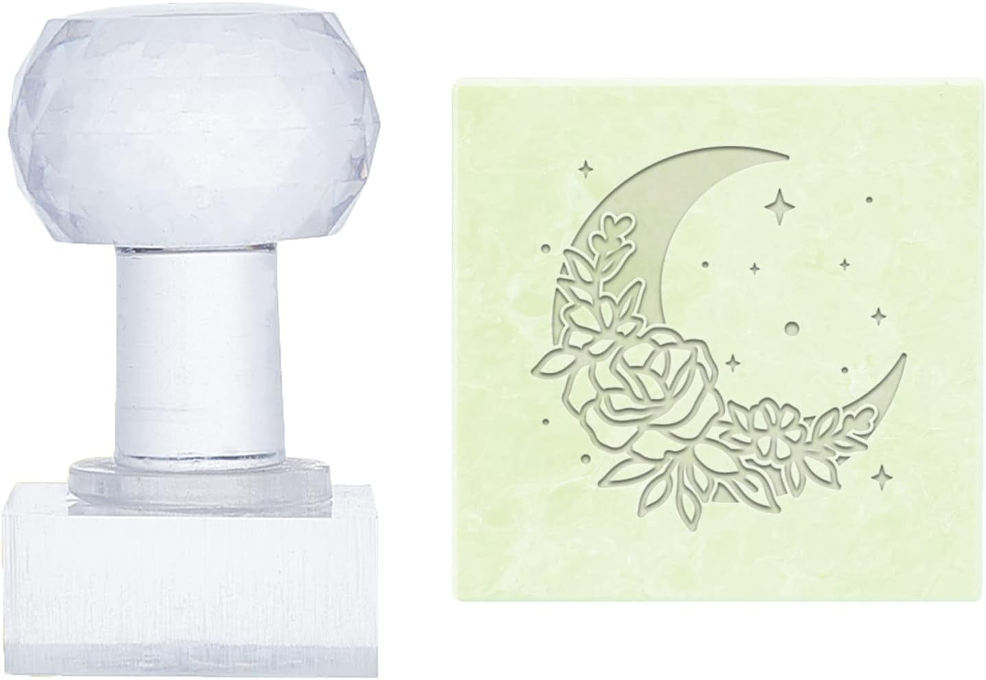 Moon Soap Stamp Rose Acrylic Stamp with Handle Round Soap Embossing ...