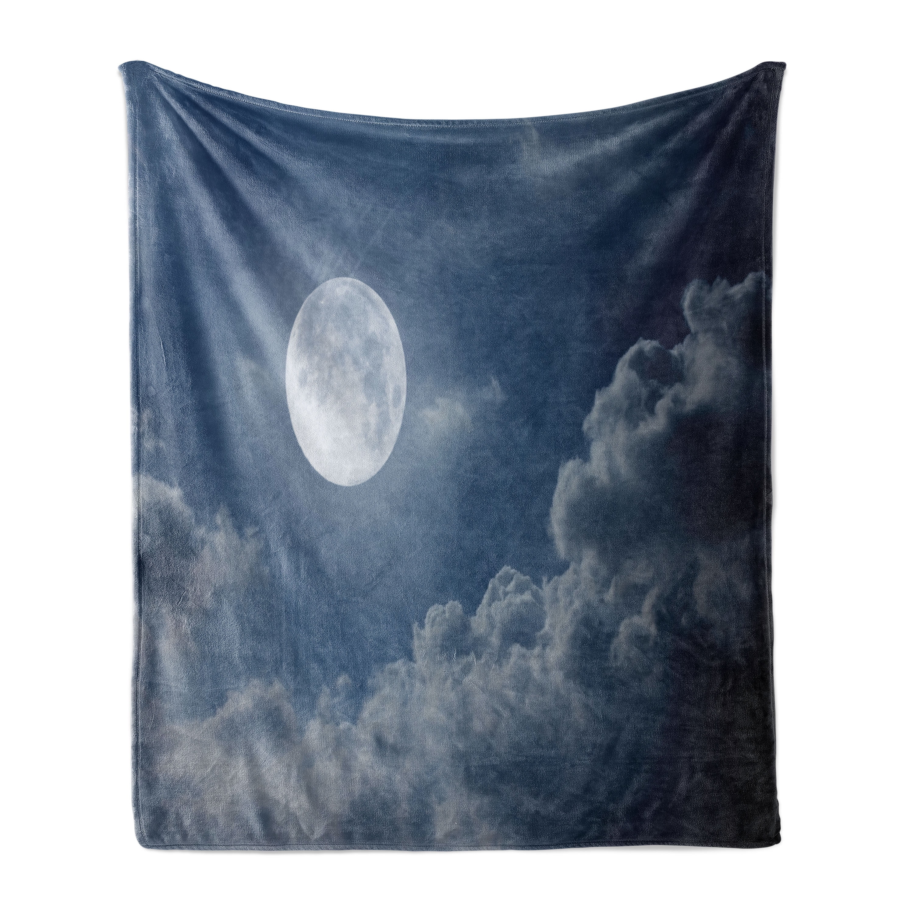 Moon Soft Flannel Fleece Blanket, Night Sky with Full Moon and Clouds ...