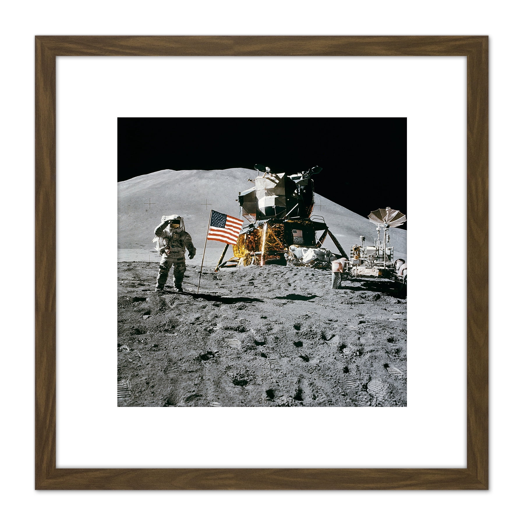 Moon Space Apollo 15 Mission Flag Photo 8X8 Inch Square Wooden Framed ...