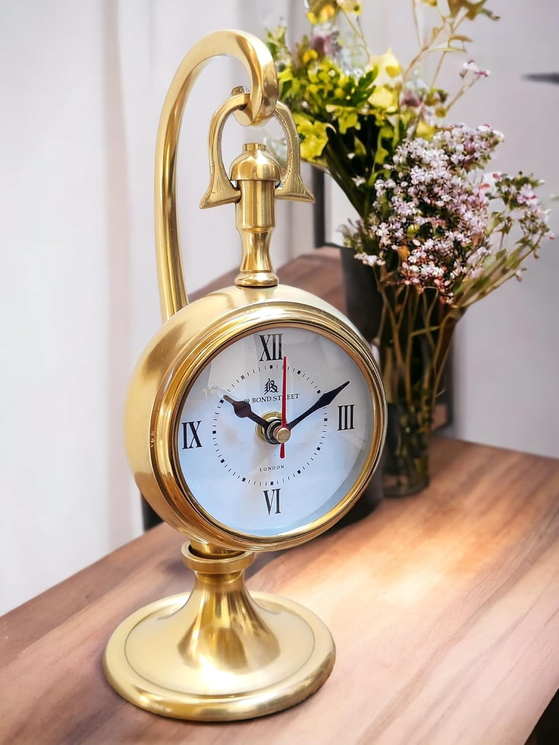 Moon Stand Gold Finish Brass Antique Table Clock/Desk Clock Look Brass ...