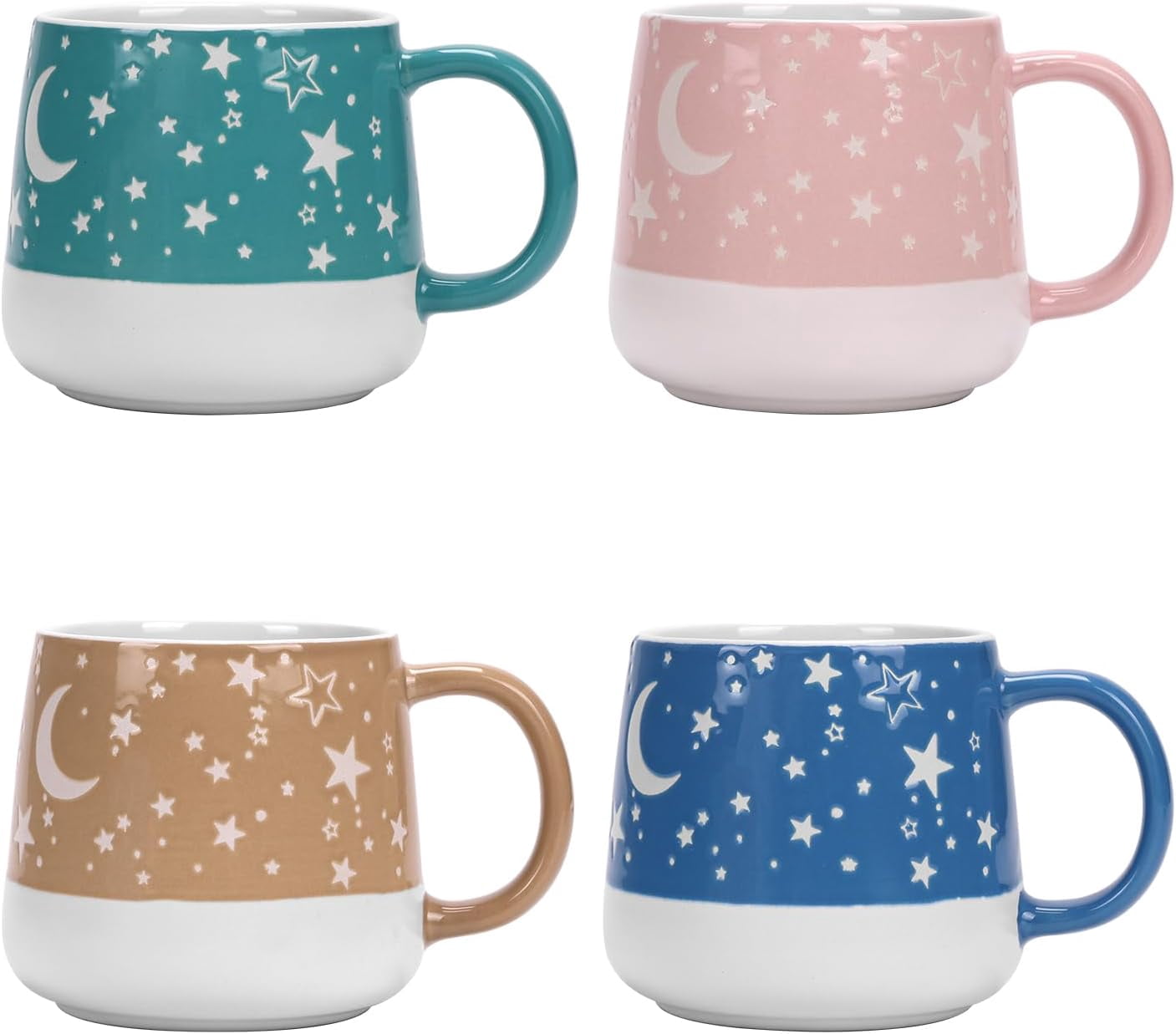 Moon and Star Coffee Mugs Set of 4, 16 OZ Ceramic Mug, Cute Tea Cup ...