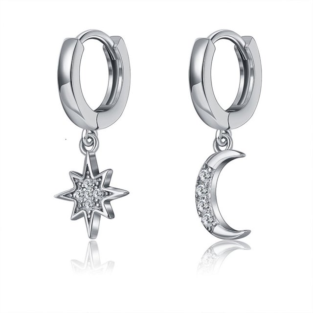 Moon Star Dangle Small Hoop Earrings Crystal Sterling Silver for Women - Walmart.com