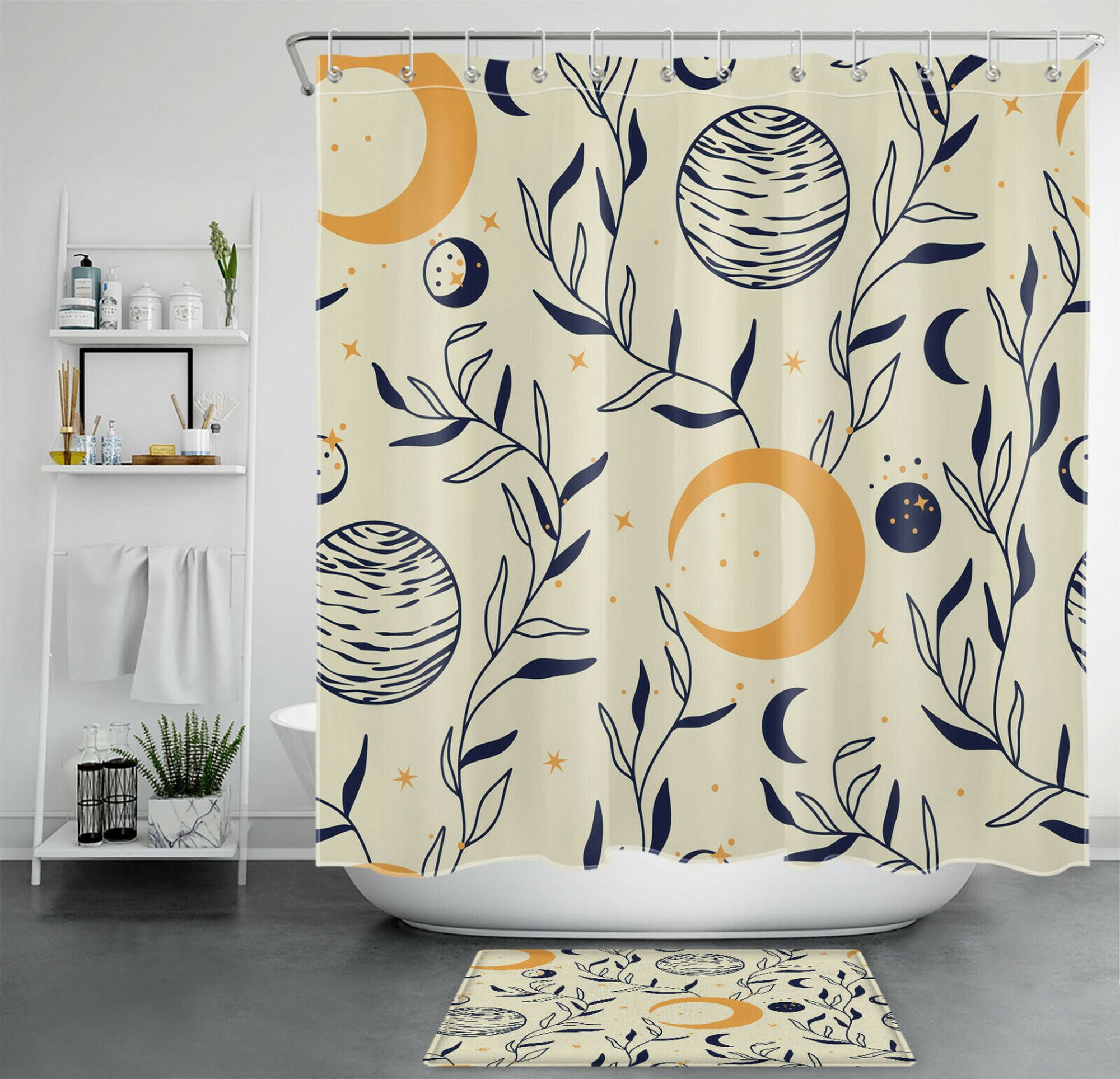 Moon Star Flower Leaf Shower Curtain Modern Abstract Bathroom ...