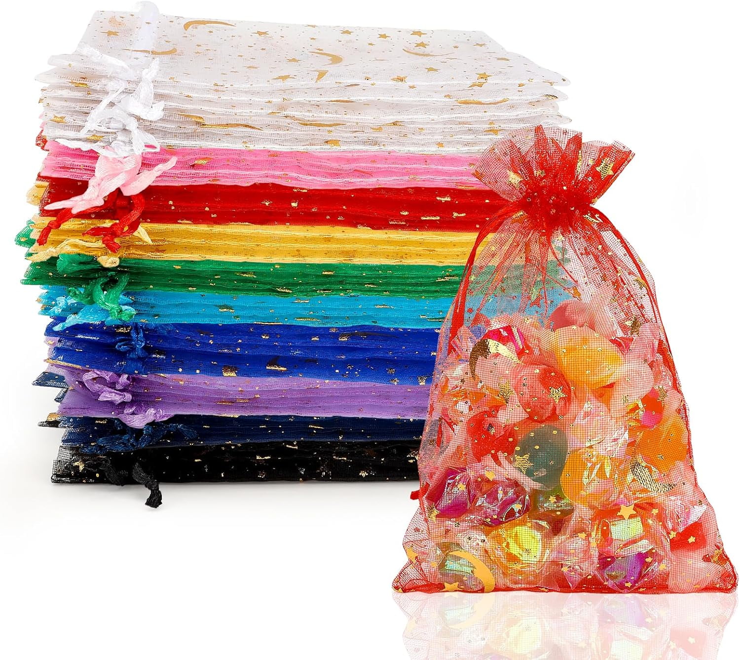 Moon Star Organza Bags 4x6 Small Mesh Bag Drawstring 50 Pcs Mesh Gift ...