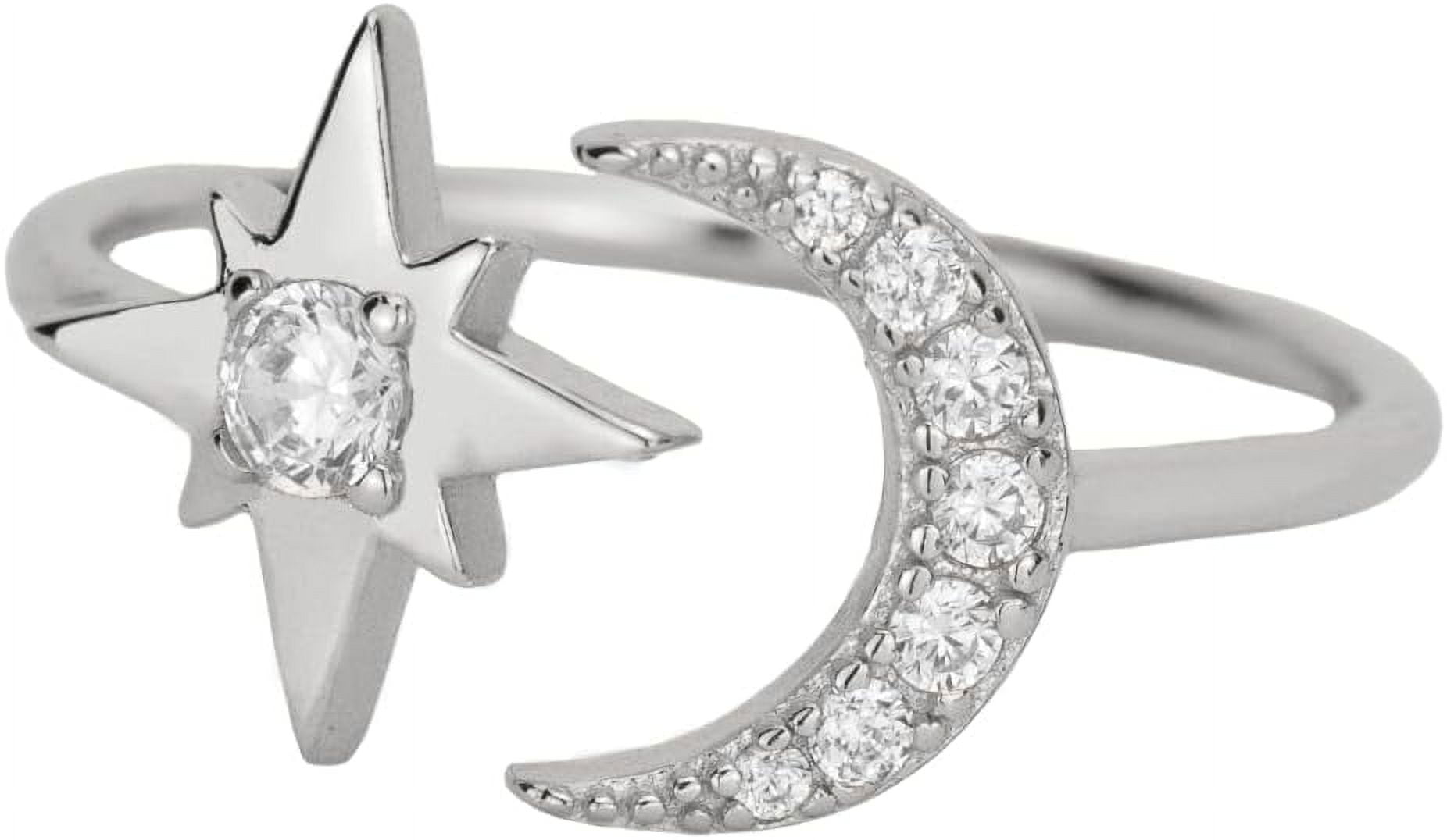 Moon and Star Ring - Handmade Minimalist Cubic Zirconia Gemstone Ring ...
