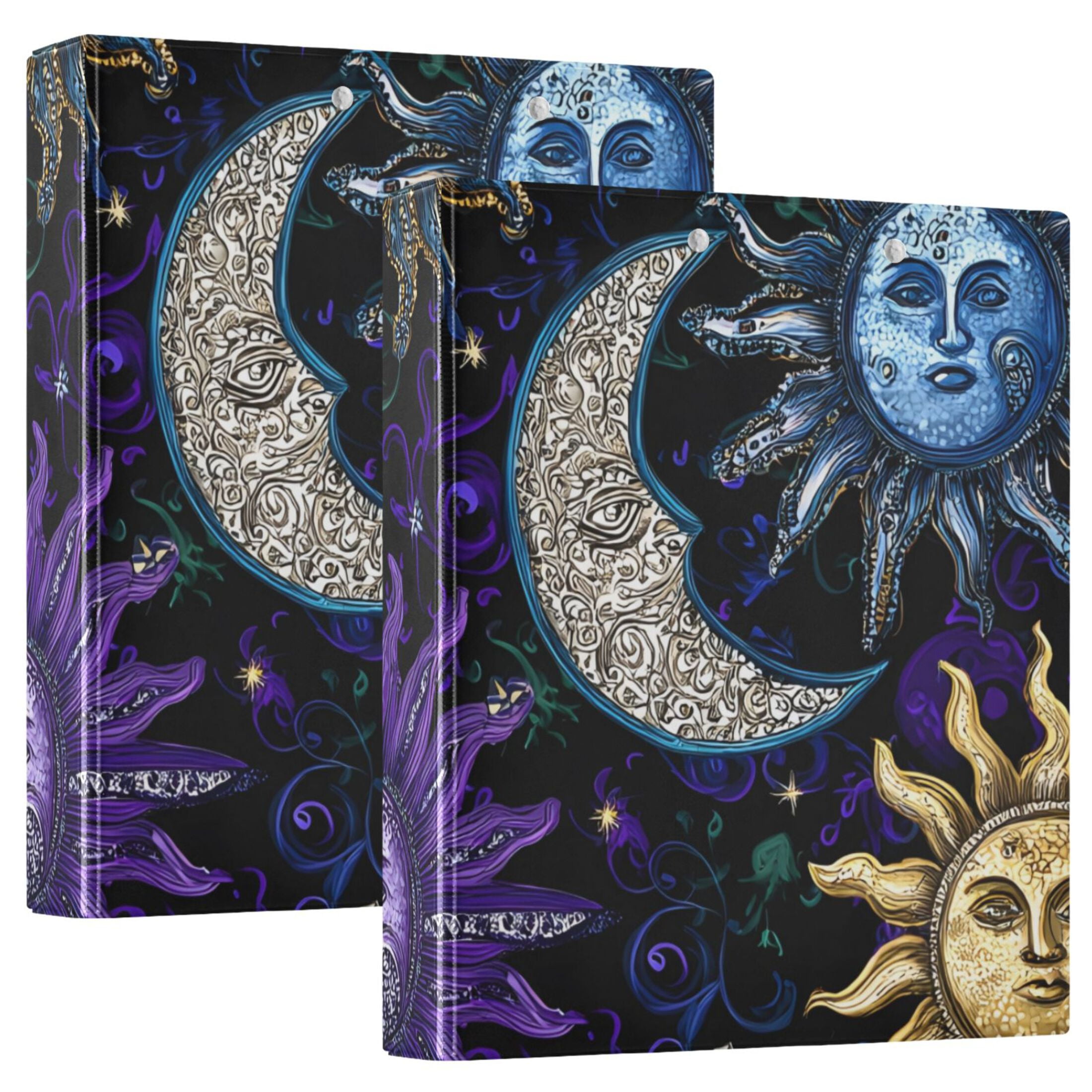 Moon Star Sun with Faces Round Ring Binder 3 Rings 1.5" Capacity File ...
