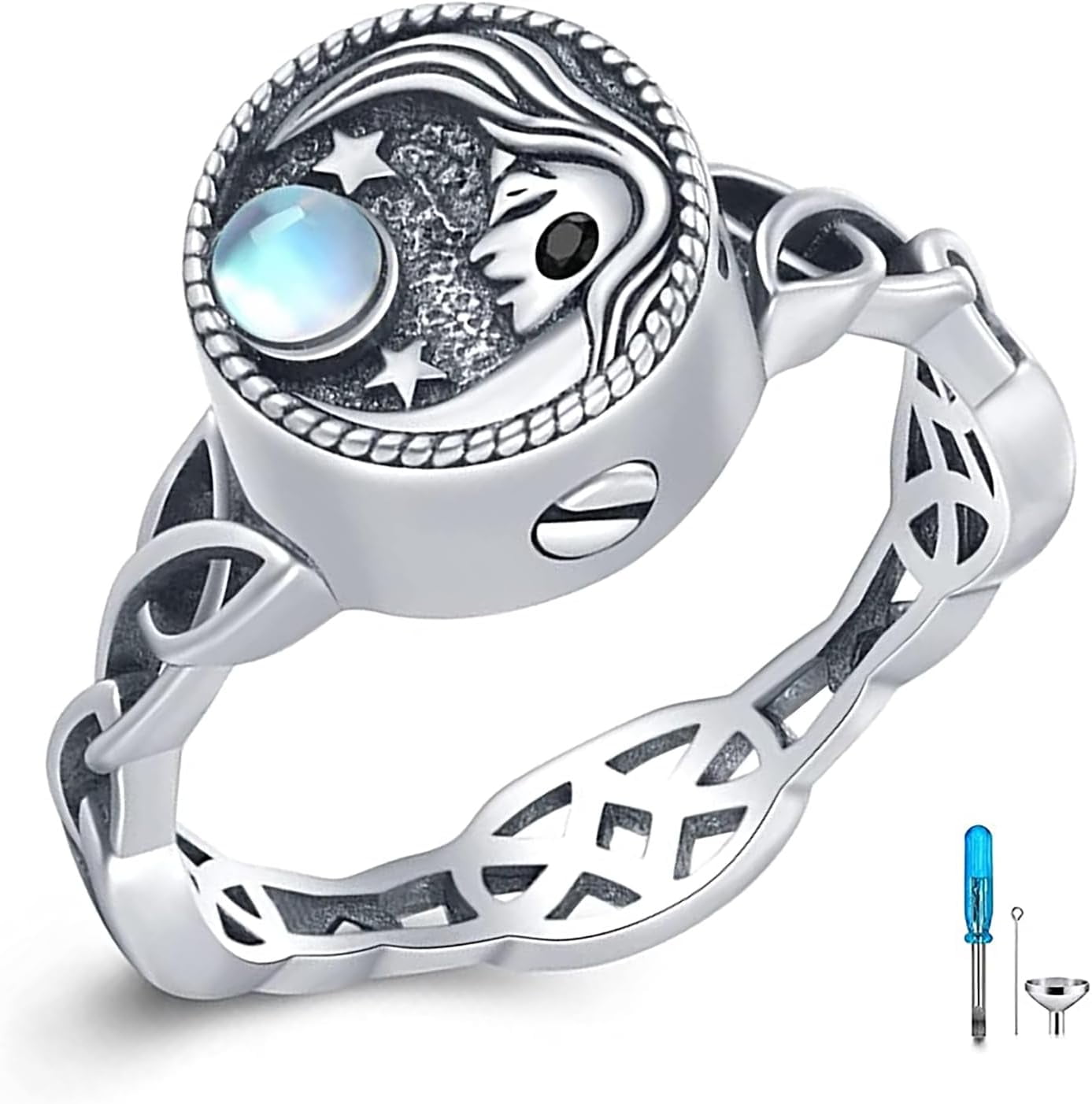 Moon Star Urn Ring for Ashes for Women 925 Sterling Silver Moonstone ...