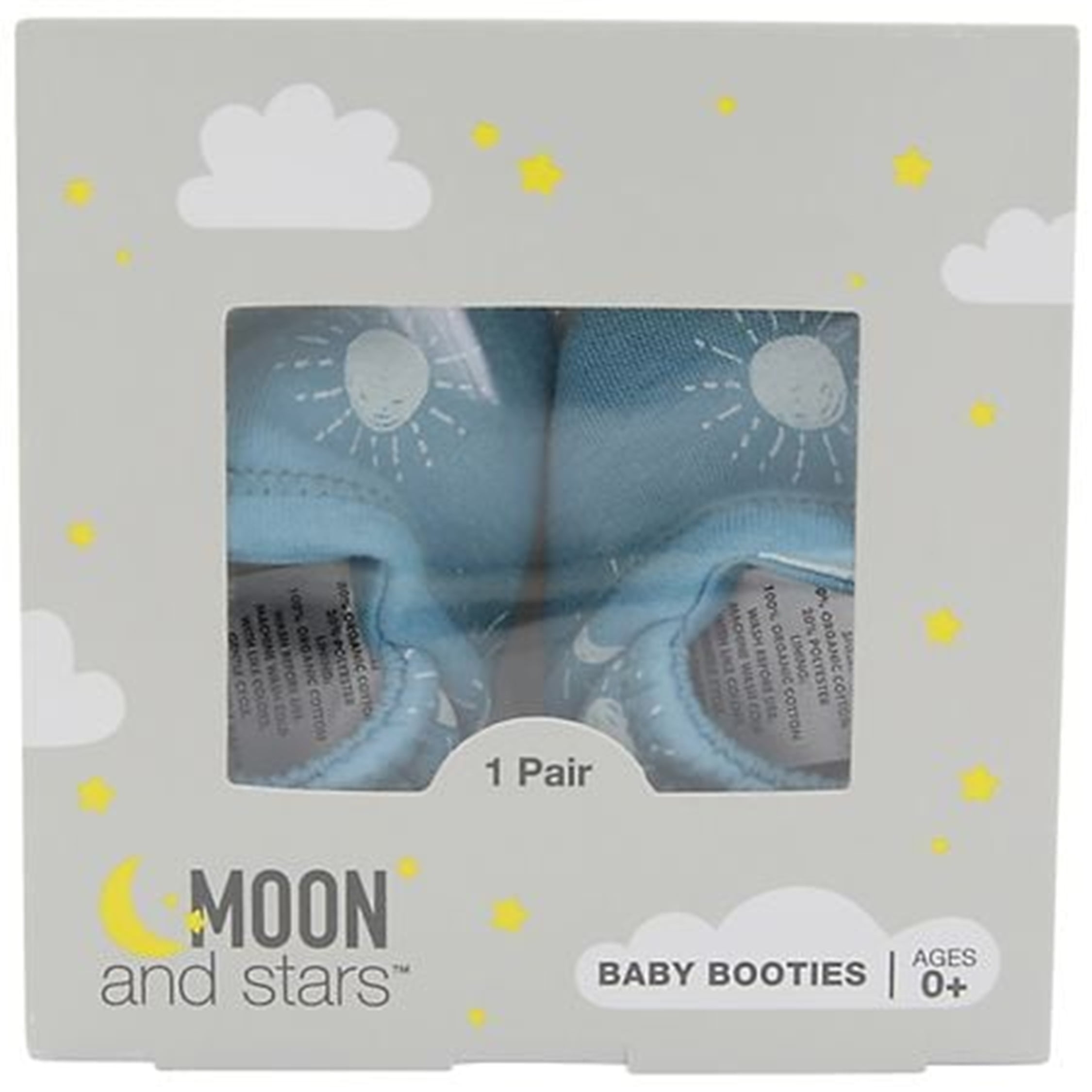 Moon & Stars - 1 Pair Baby Booties Ages 0+ - Blue with Print - Walmart.com