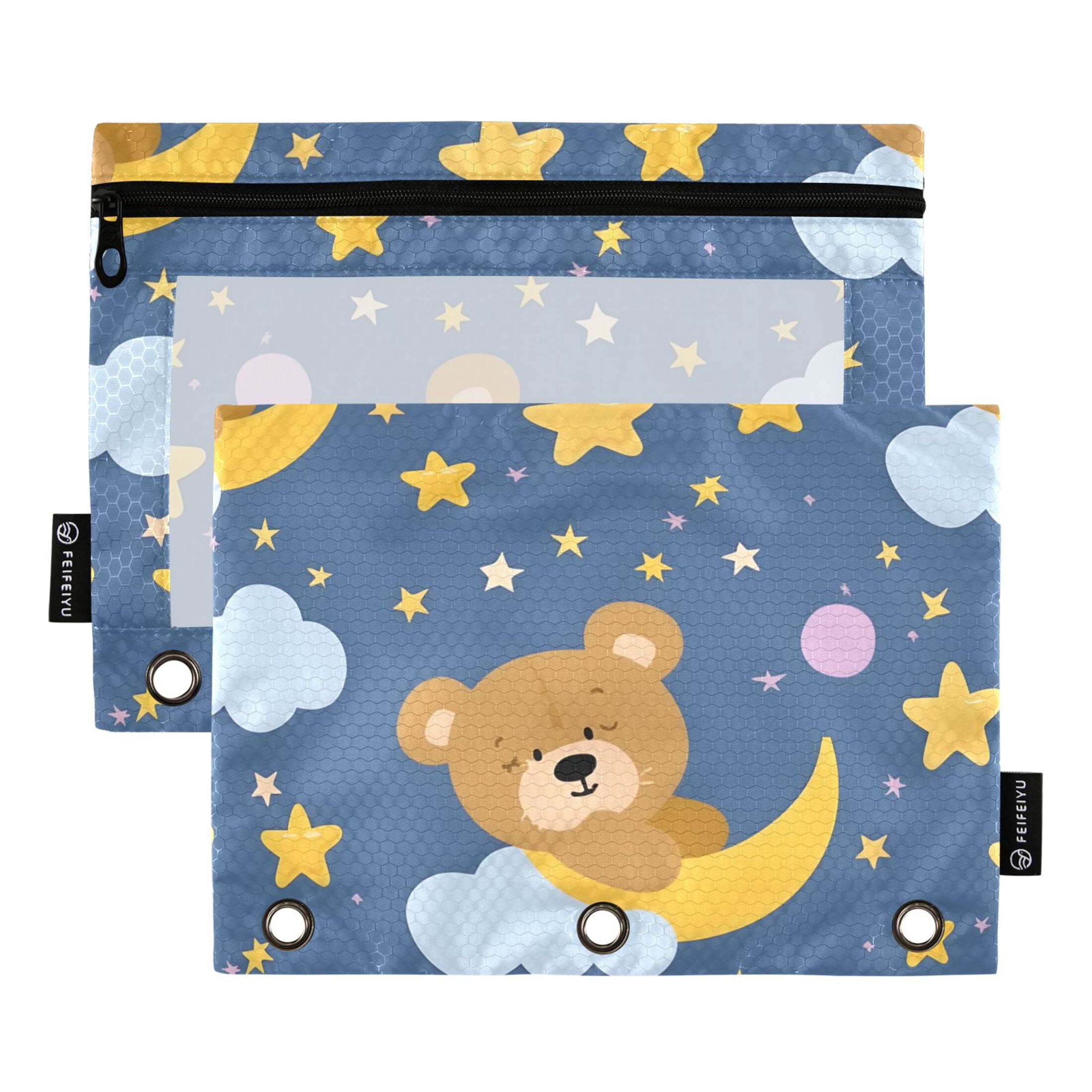 Moon Stars Clouds Bears Binder Pouches Zipper Pocket Document Storage 3 ...