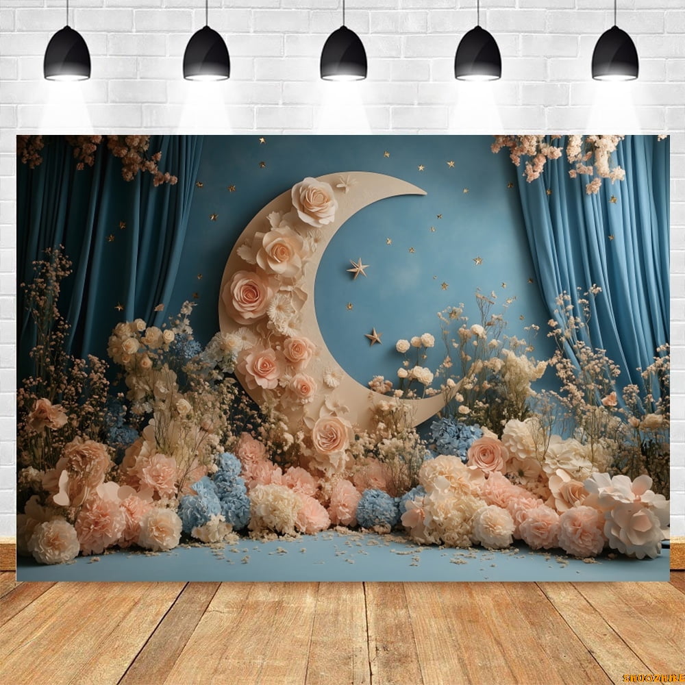 Moon Stars Clouds Flower Backdrop for ss Girl Birthday Party Indoor ...