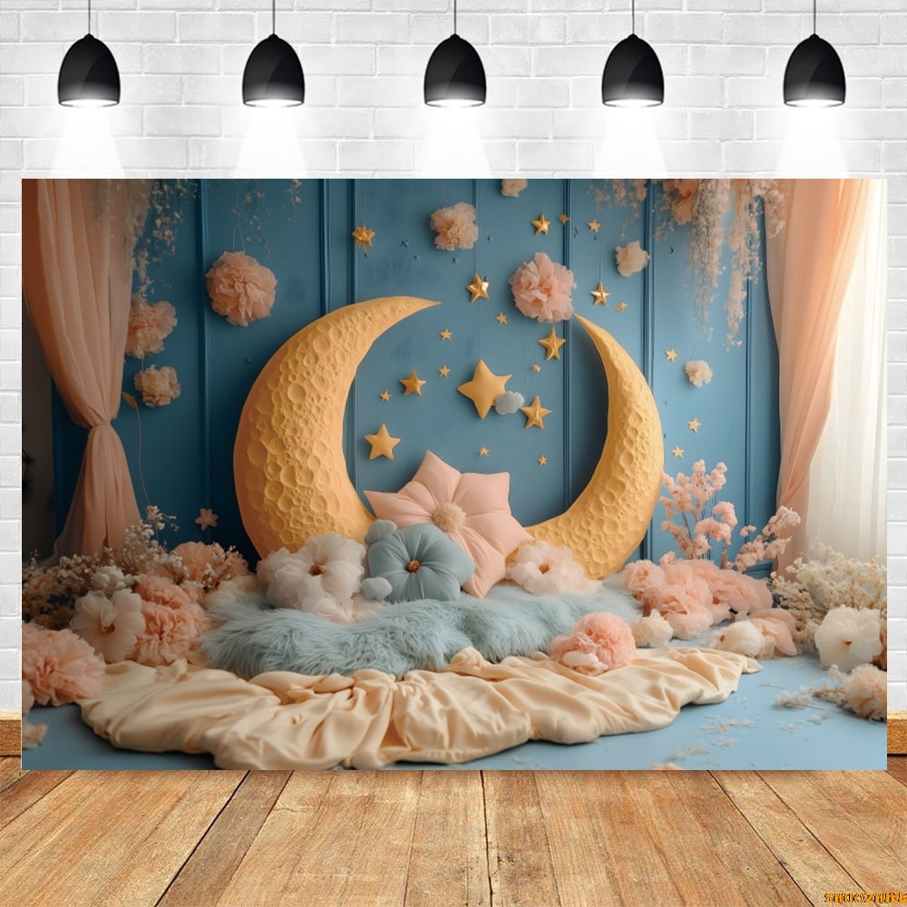 Moon Stars Clouds Flower Backdrop for ss Girl Birthday Party Indoor ...