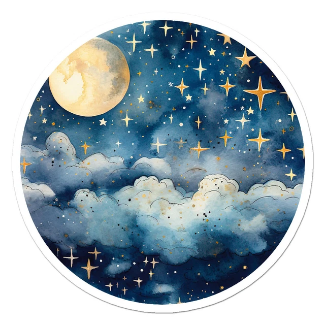 Moon Stars Clouds Sticker Phone Decal Water Bottle Stickers Car Decals ...