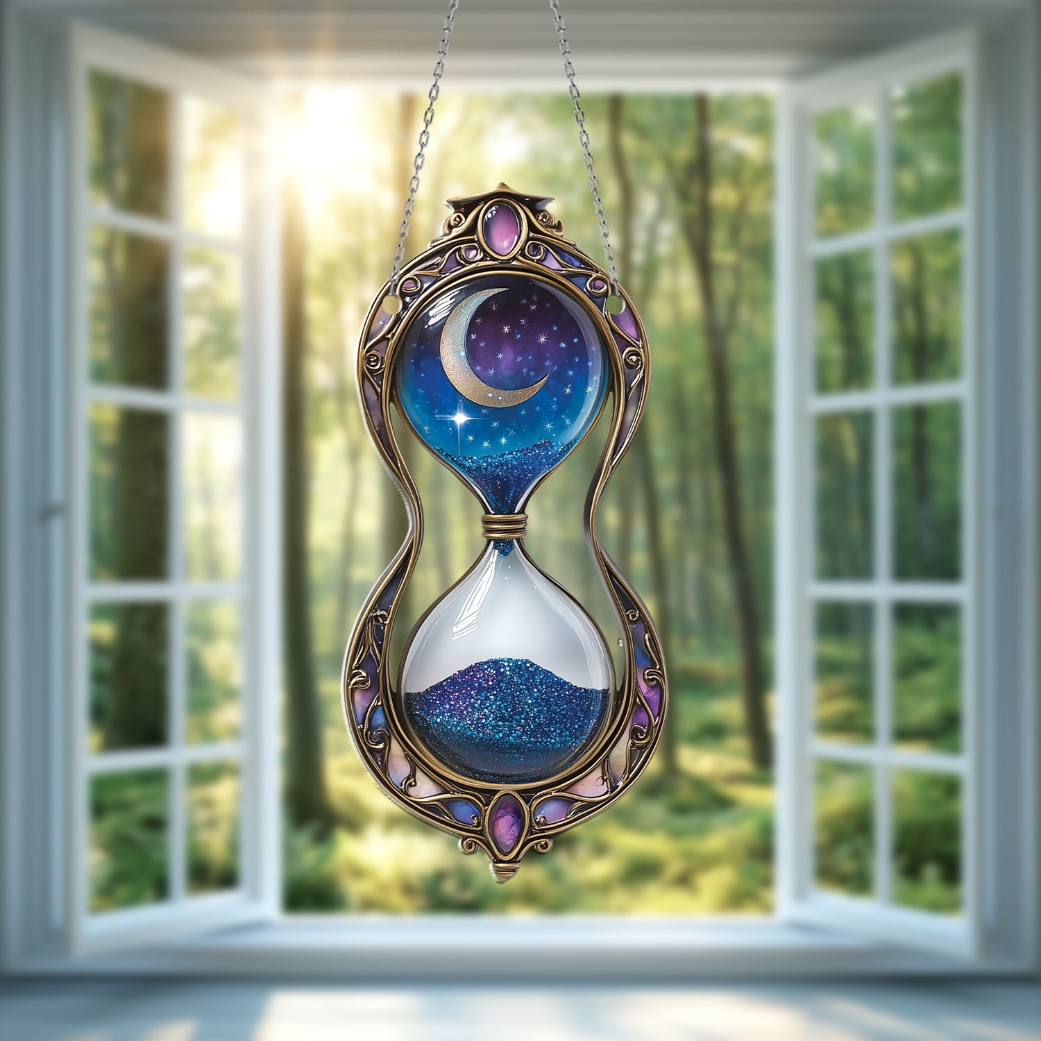 Moon & Stars Hourglass Suncatcher – Handmade Window Hanging Sun Catcher ...
