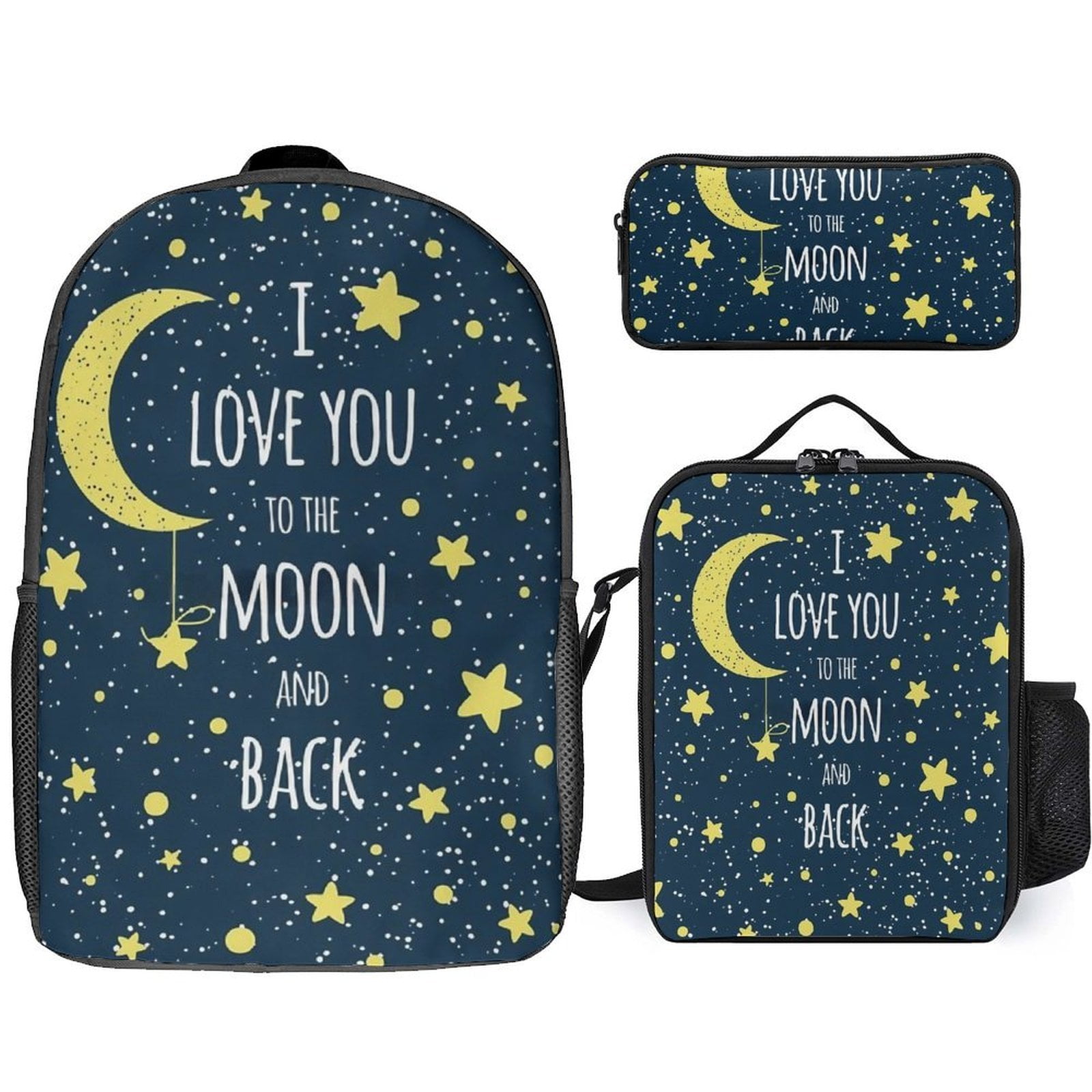 Moon Stars Love Night Sky(1) 3D Printed 3pcs/Set Bags Laptop Daypack Backpack Lunch bag Pencil ...