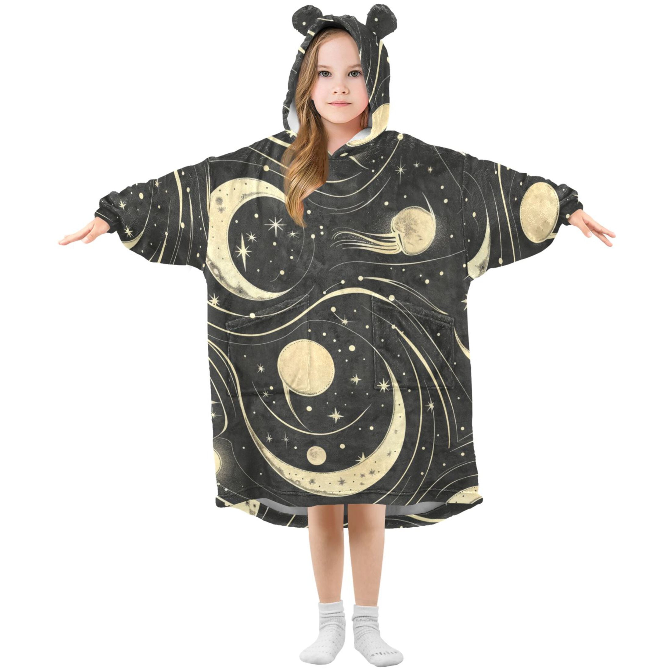Moon Stars Movement Flannel Wearable Blankets Hooded Design Long ...