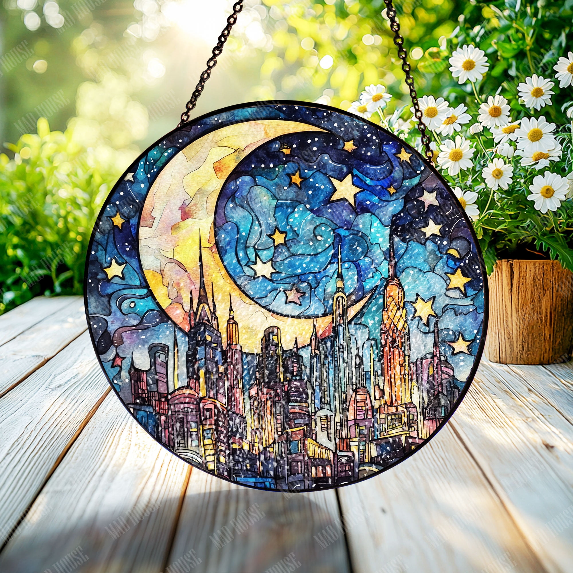 Moon Stars Night Sky Window Wall Door Hanger Hanging, Colorful Glass ...