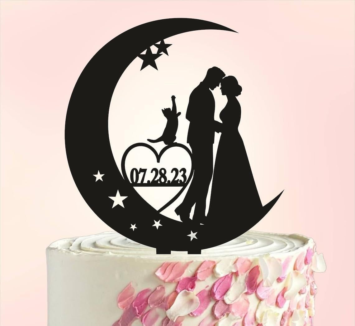 Moon And Stars Wedding Cake Topper,Bride Groom On Moon,Moon Cake Topper ...