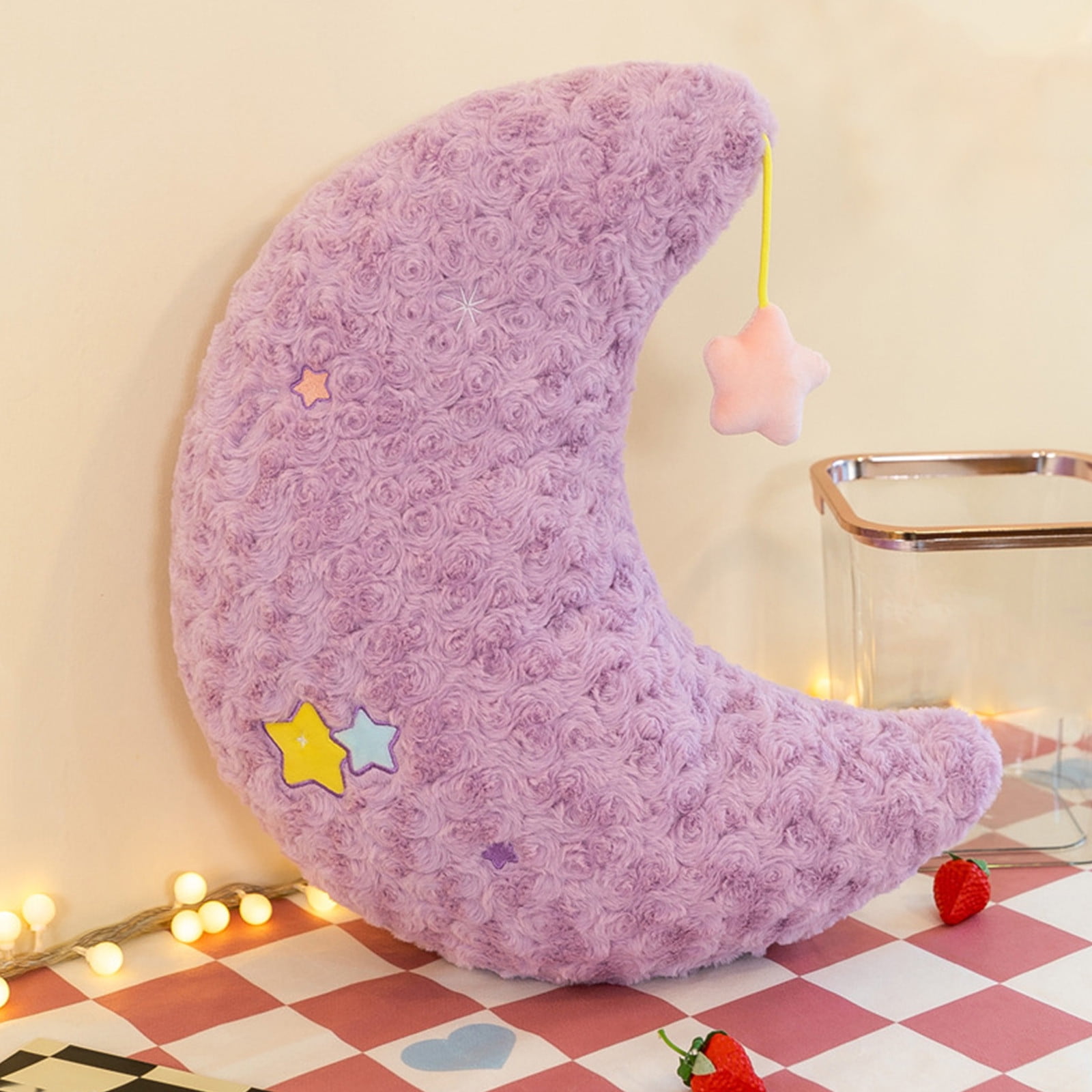 Moon Stuffed Pillow, Moon Plush Toy Hanging a Star, Moon Shaped Pillow ...