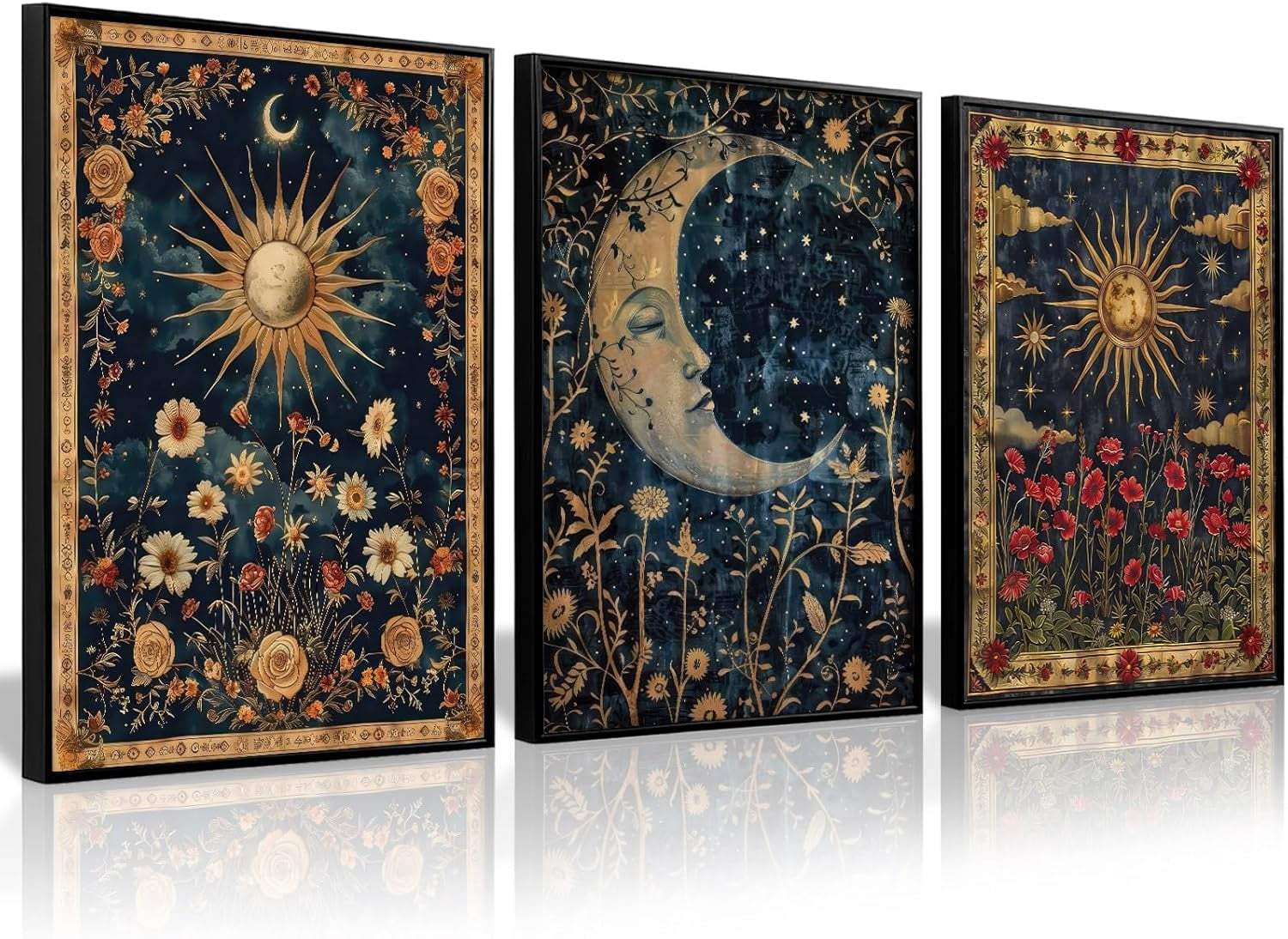 Moon Sun Star Celestial Wall Art Tarot Card Vintage Poster Decor Gothic ...