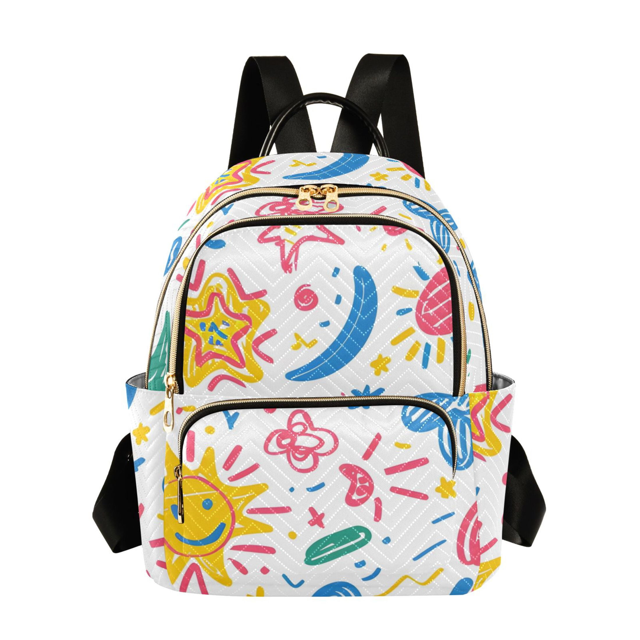 Moon Sun Stars Doddle Lines Quilted Backpack Fashion Daypack Commuter ...