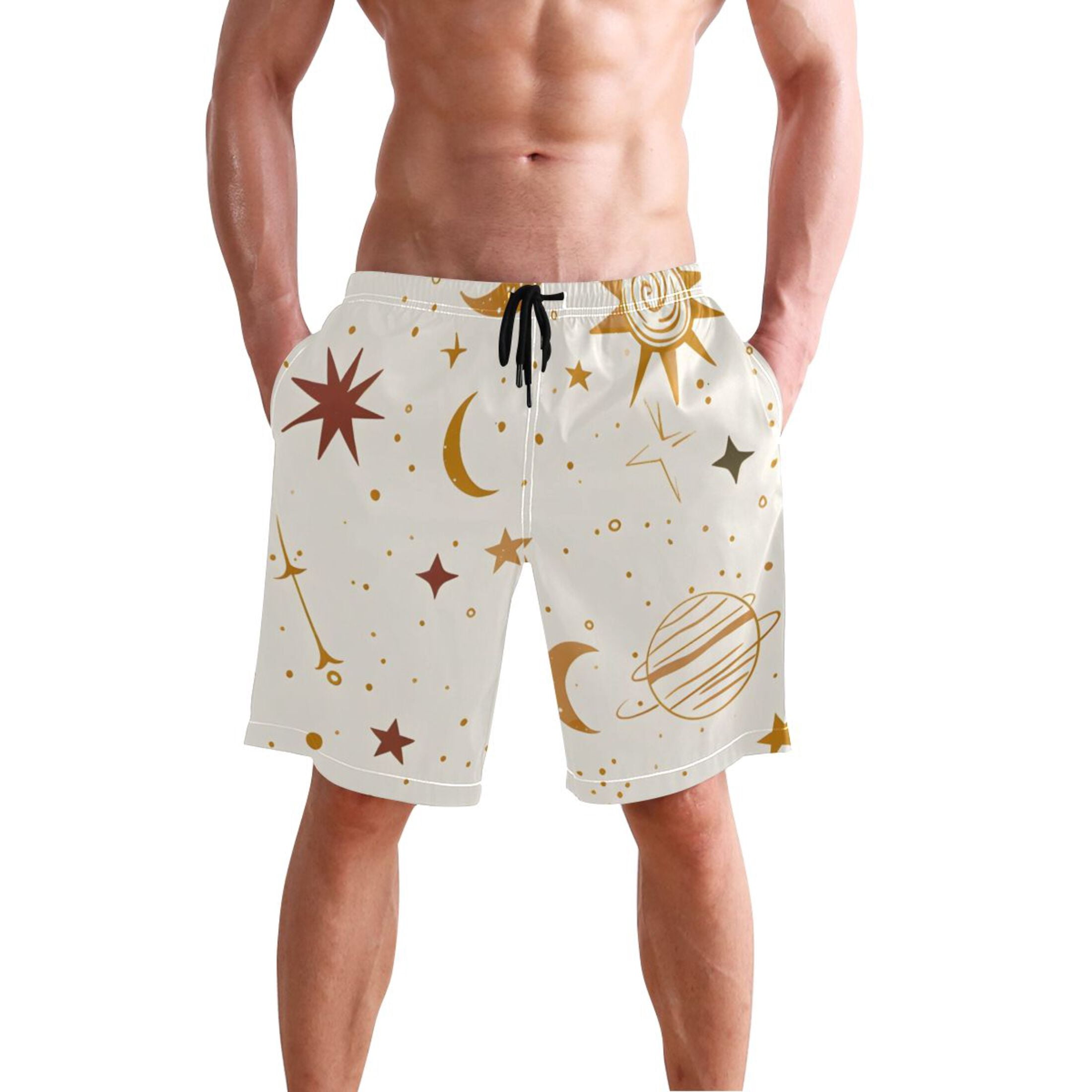 Moon Sun Stars and Planets Men's Swim Trunks Beach Shorts Bathing ...