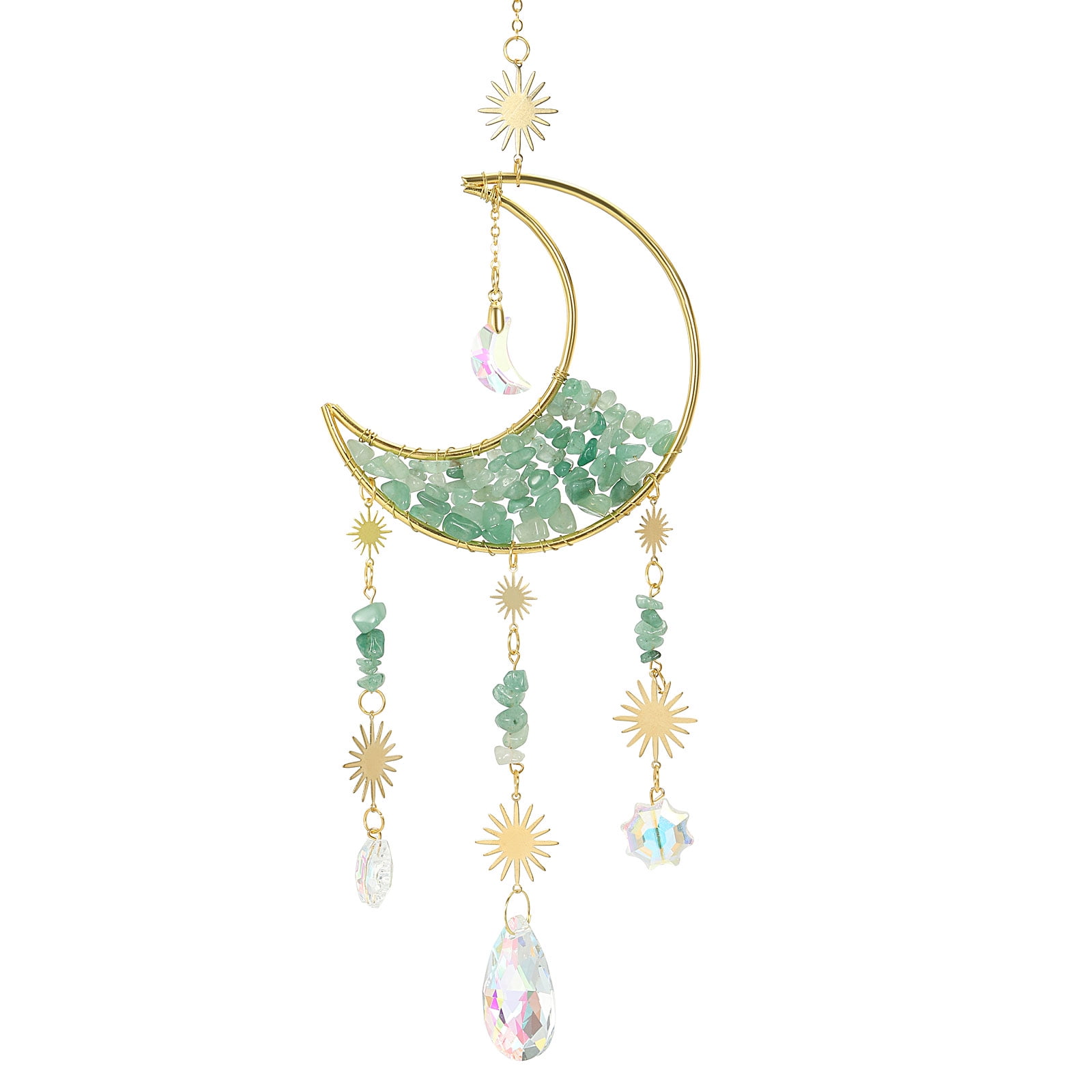 Moon Suncatcher, Green Aventurine Crystal Hanging Prism Wind Chimes ...