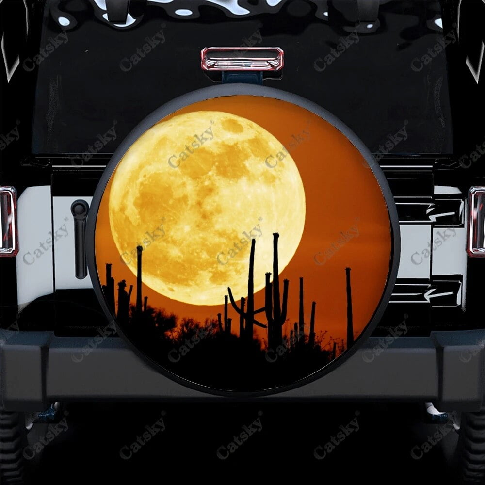 Moon And Sunset Print Spare Tire Cover Waterproof Tire Wheel Protector
