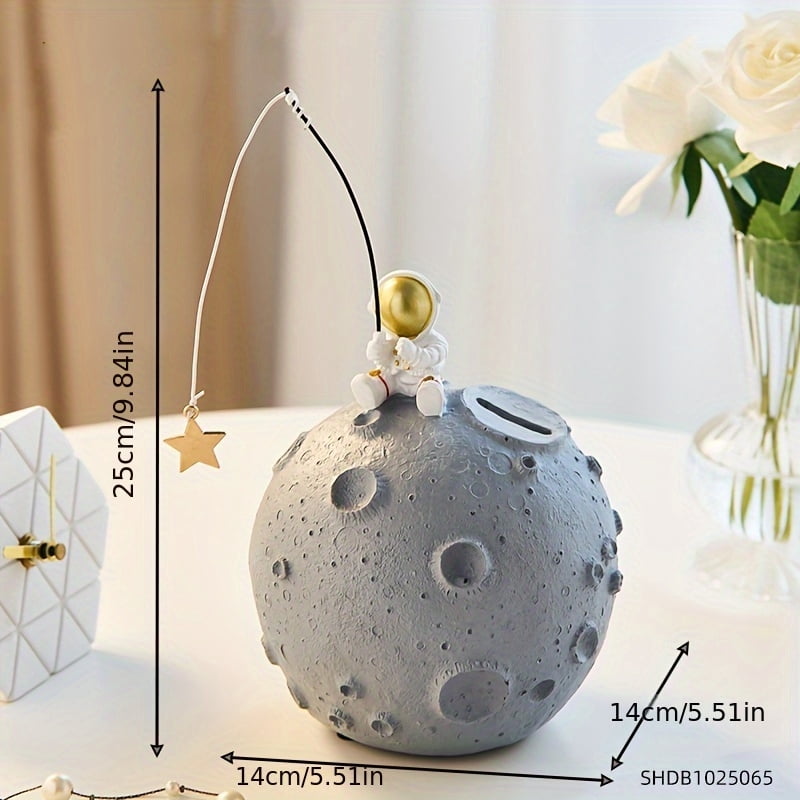 Moon Surface Piggy Bank with Astronaut Figure, Star Charm, 9.84 x 5.51 ...