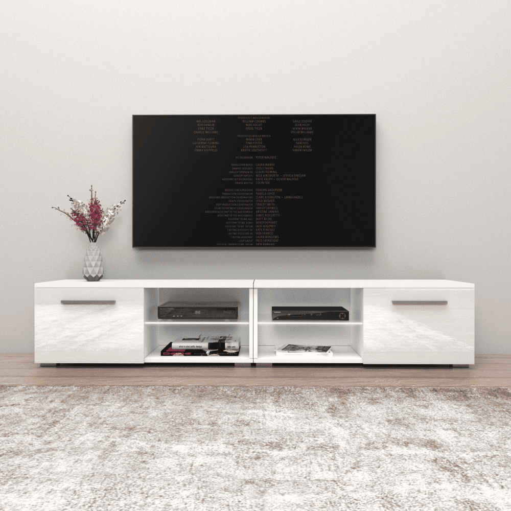 Moon TV Stand for TVs up to 90", Modern High Gloss 81" Entertainment Center, TV Media Console ...
