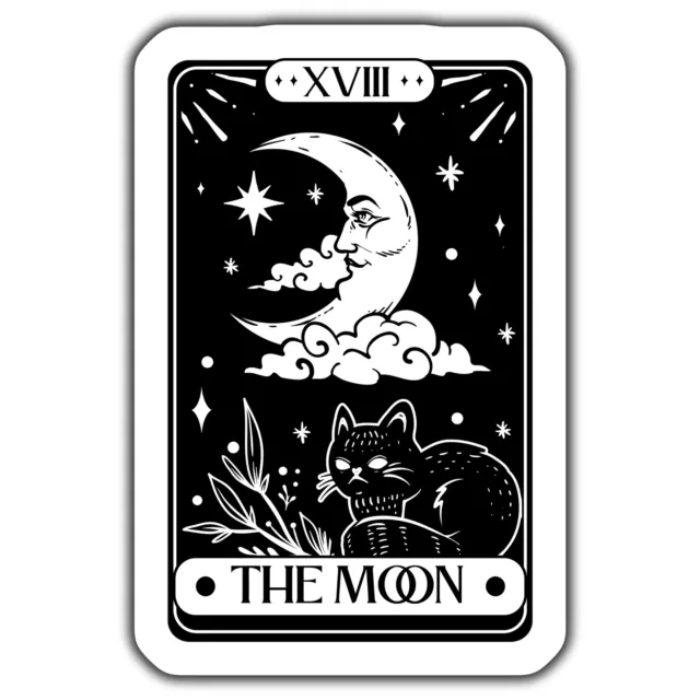 Moon Tarot Card Sticker, Black And White Tarot Sticker, Cat And Moon ...