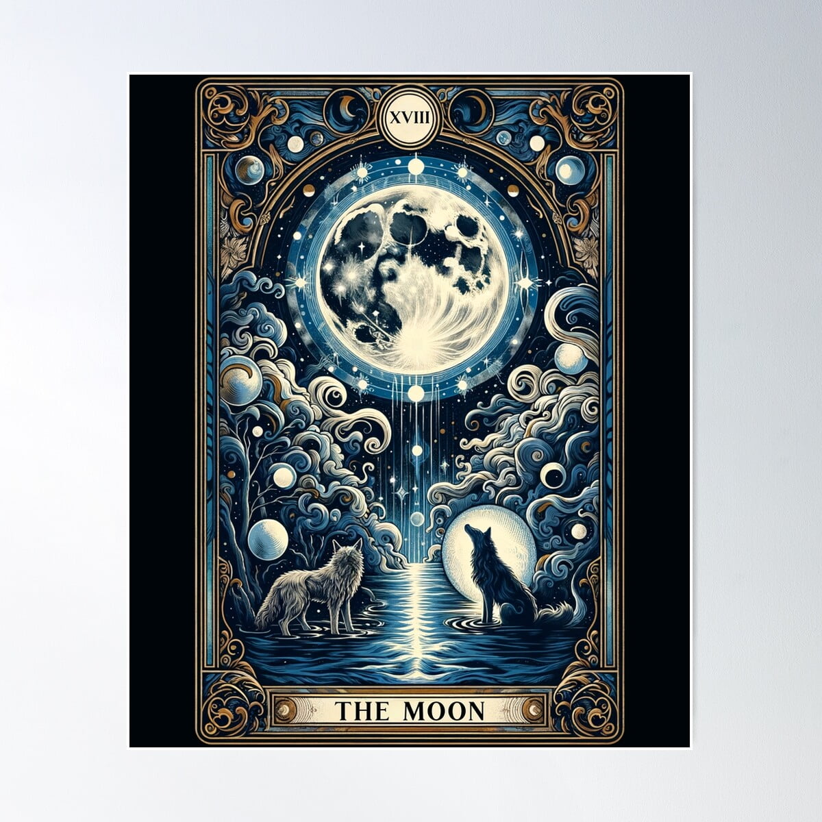 The Moon Tarot Mystical Lunar Card Celestial Tarot Apparel Occult Wolf ...