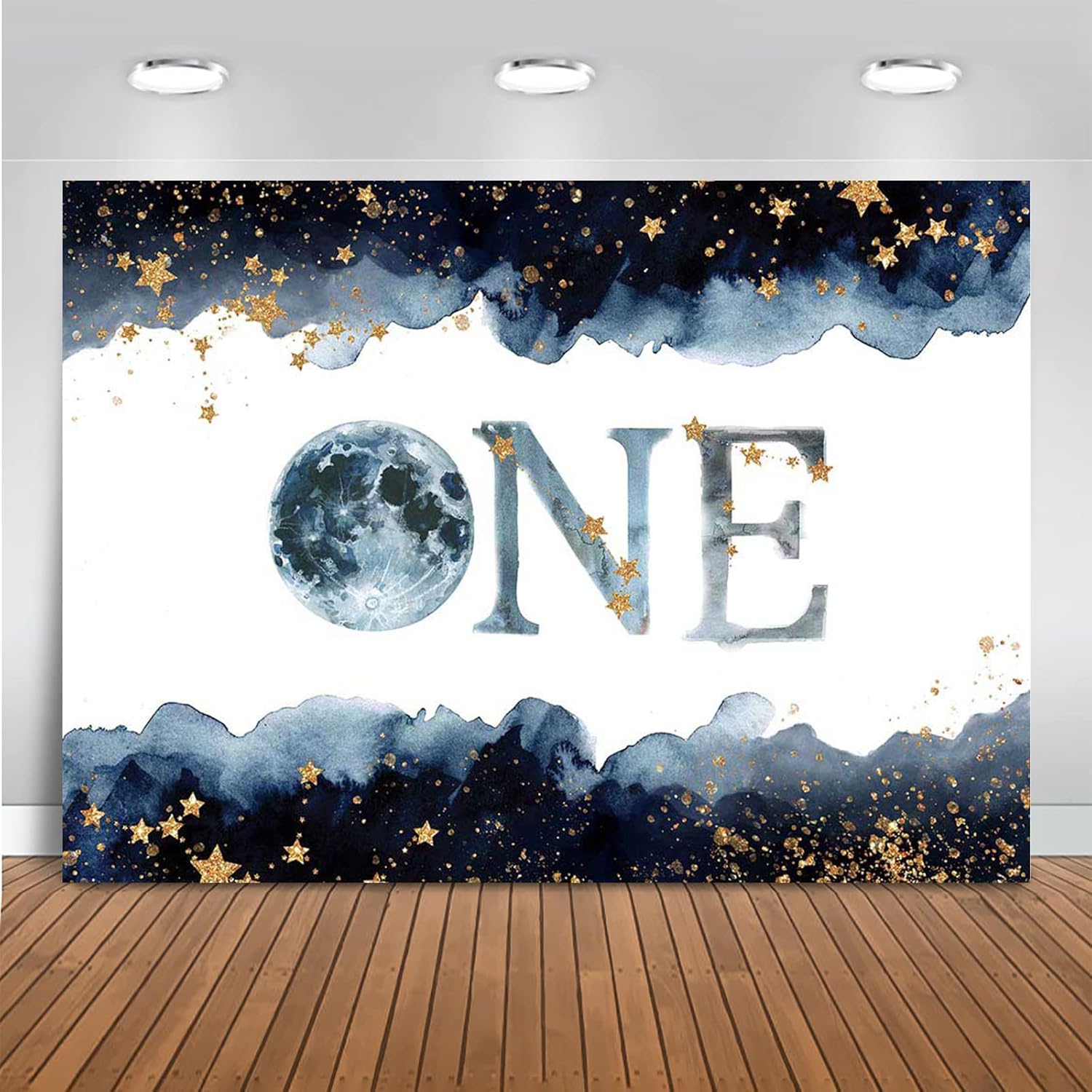 Moon Theme 1st Birthday Backdrop Navy Moon Gold Star Party Decoration ...