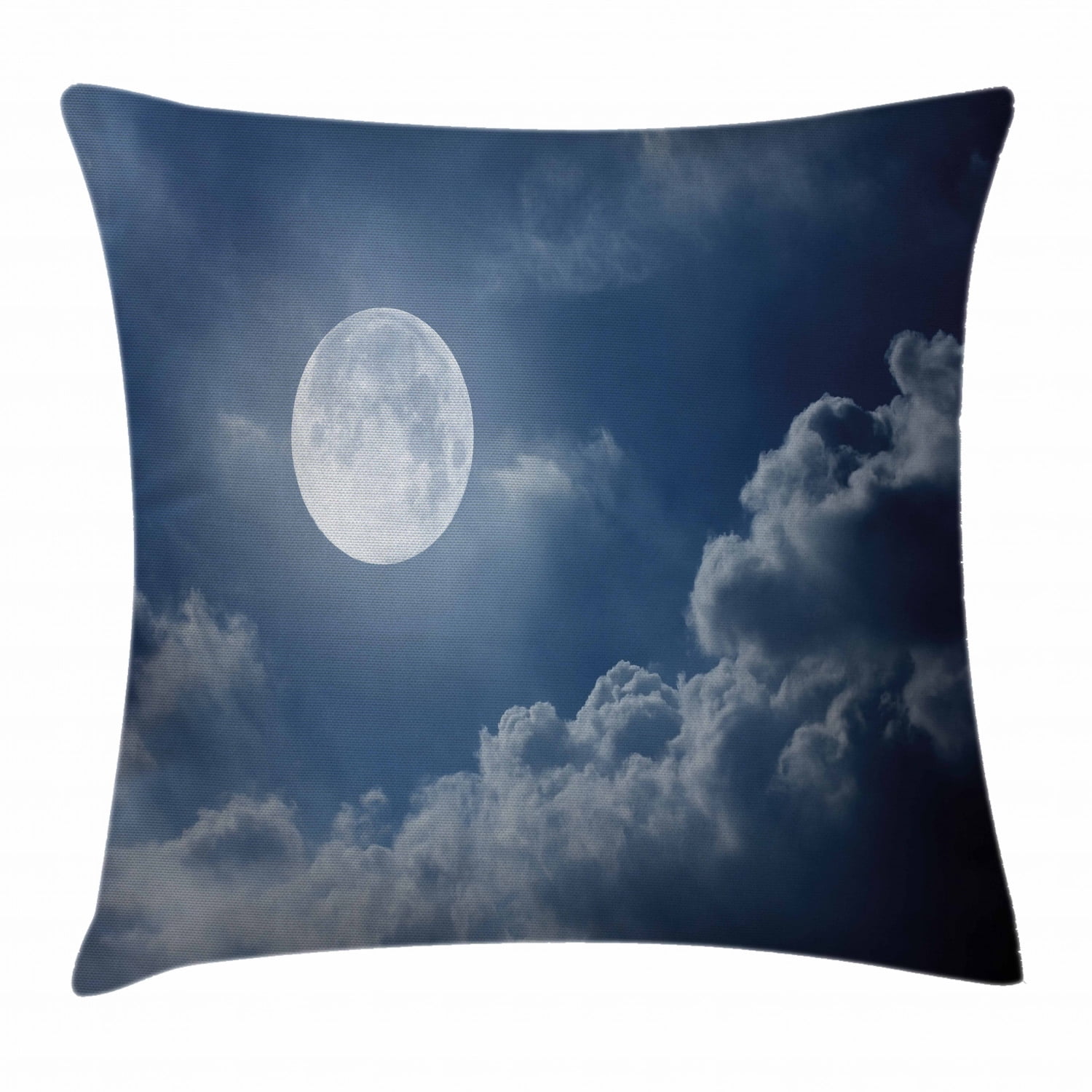 Moon Throw Pillow Cushion Cover, Night Sky with Full Moon and Clouds ...