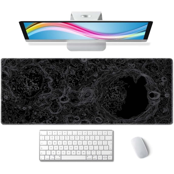 Moon Topographic Map Desk Mat Black Large Mouse Pad XL Extended Gaming ...