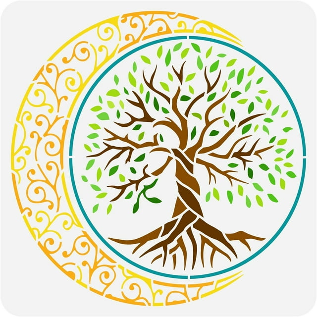 Moon Tree of Life Stencil 11.8x11.8inch Square Painting Stencil Cresent ...